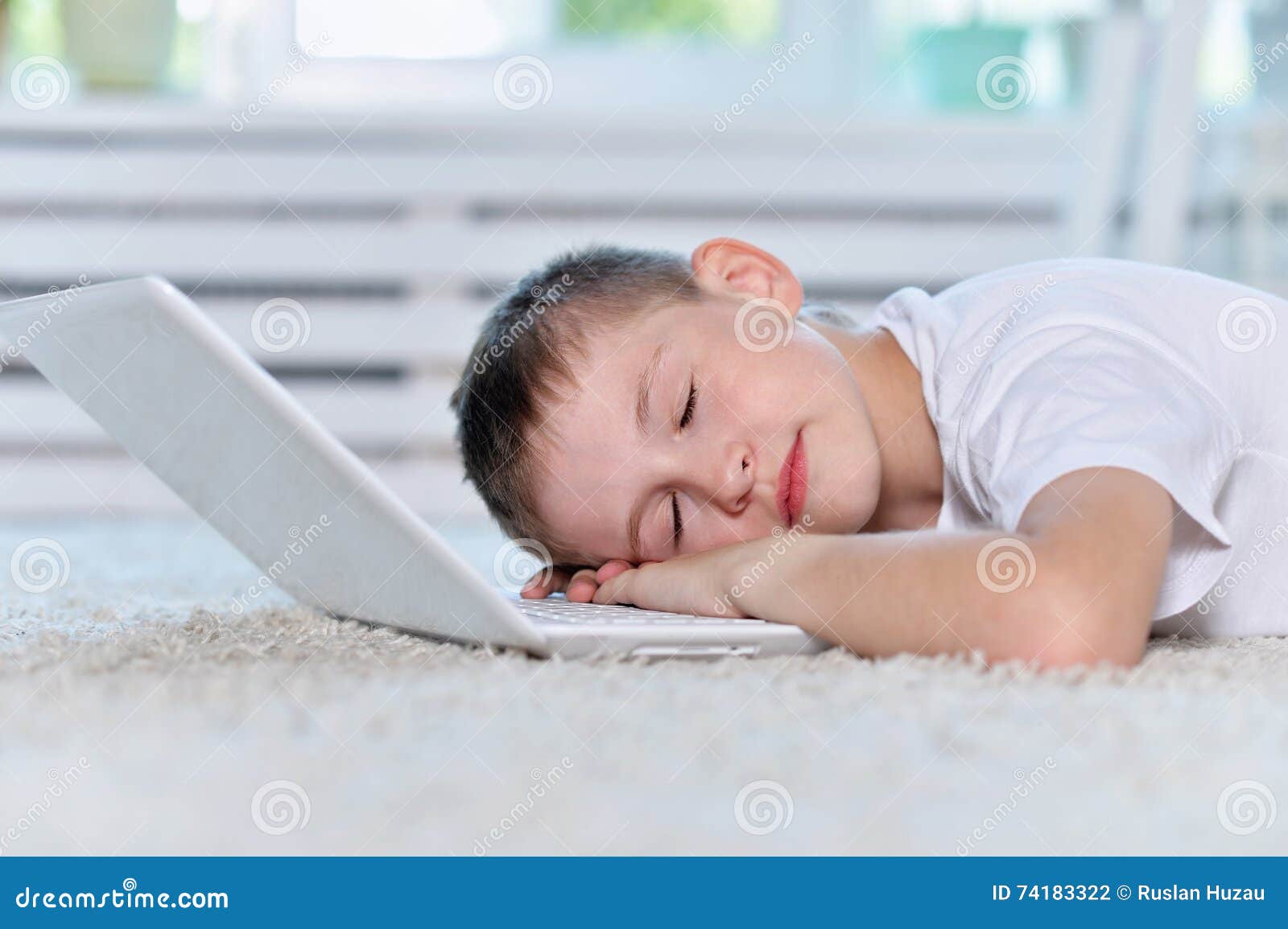 Boy Sleeping Near and Laptop Stock Photo - Image of lifestyle, sleep ...