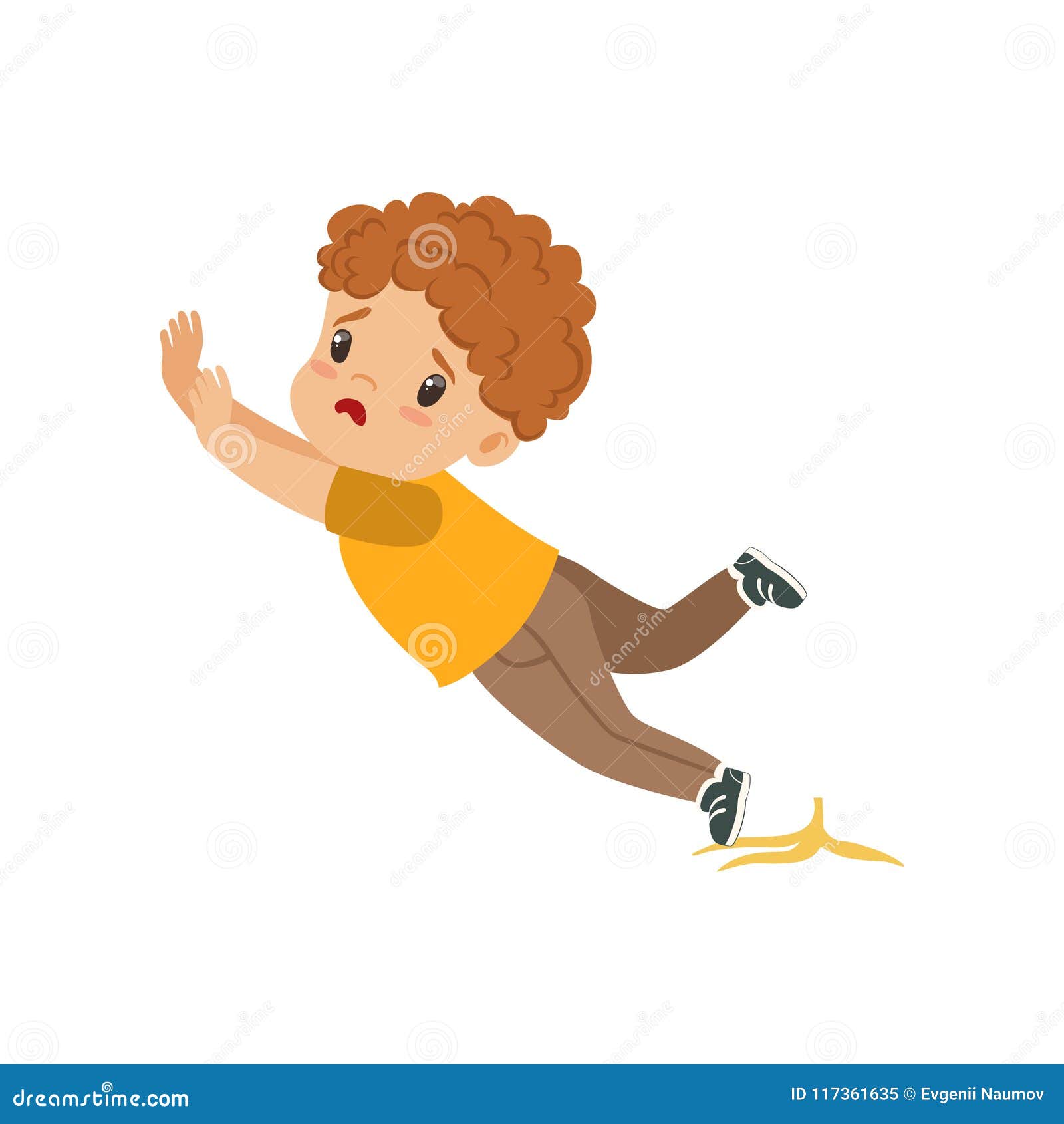 Boy Slipping on a Banana Peel Vector Illustration on a White Background ... Boy Slipping on a Banana Peel Vector Illustration on a White Background ...