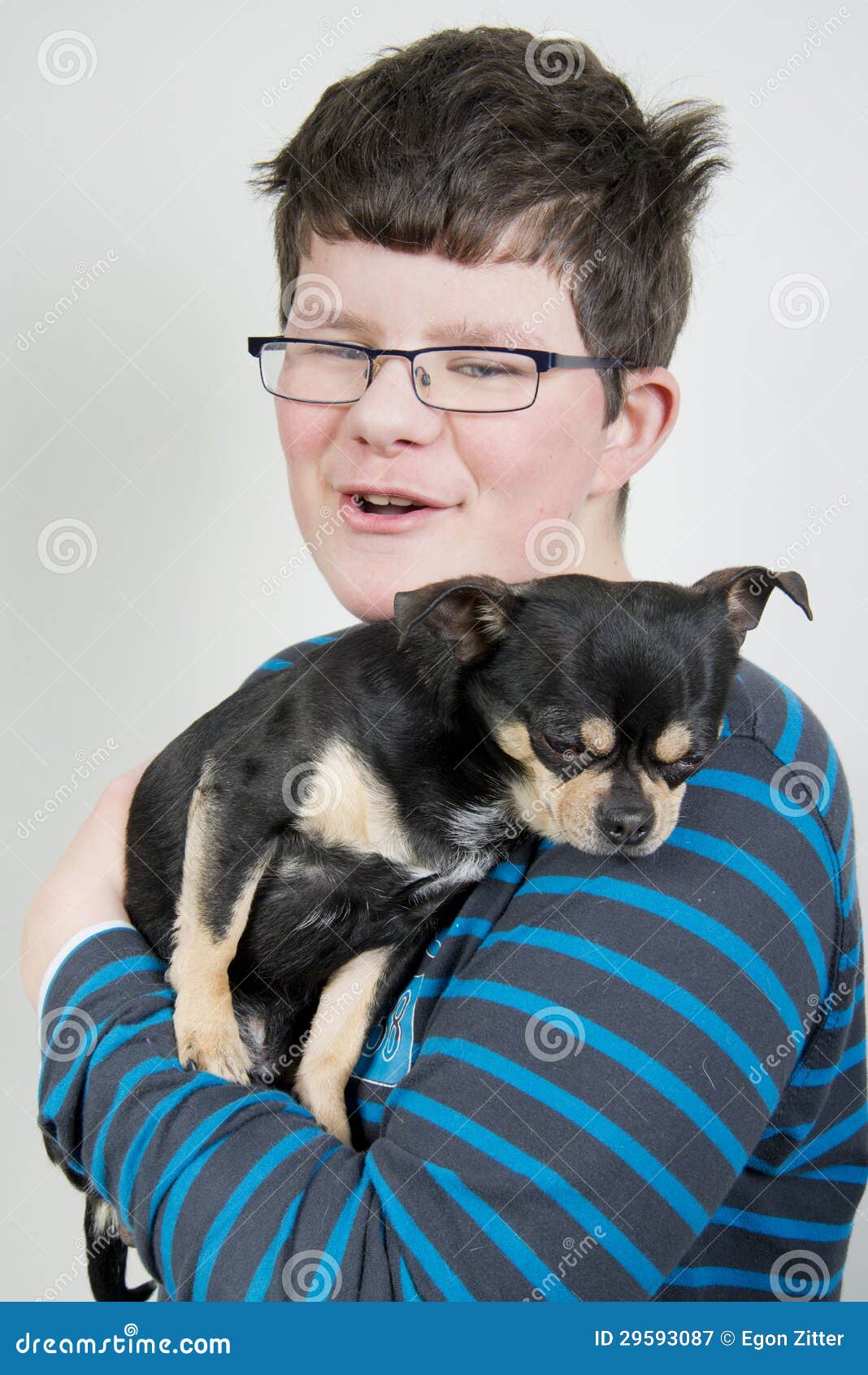 Boy with small dog stock image. Image of curiosity, child - 29593087