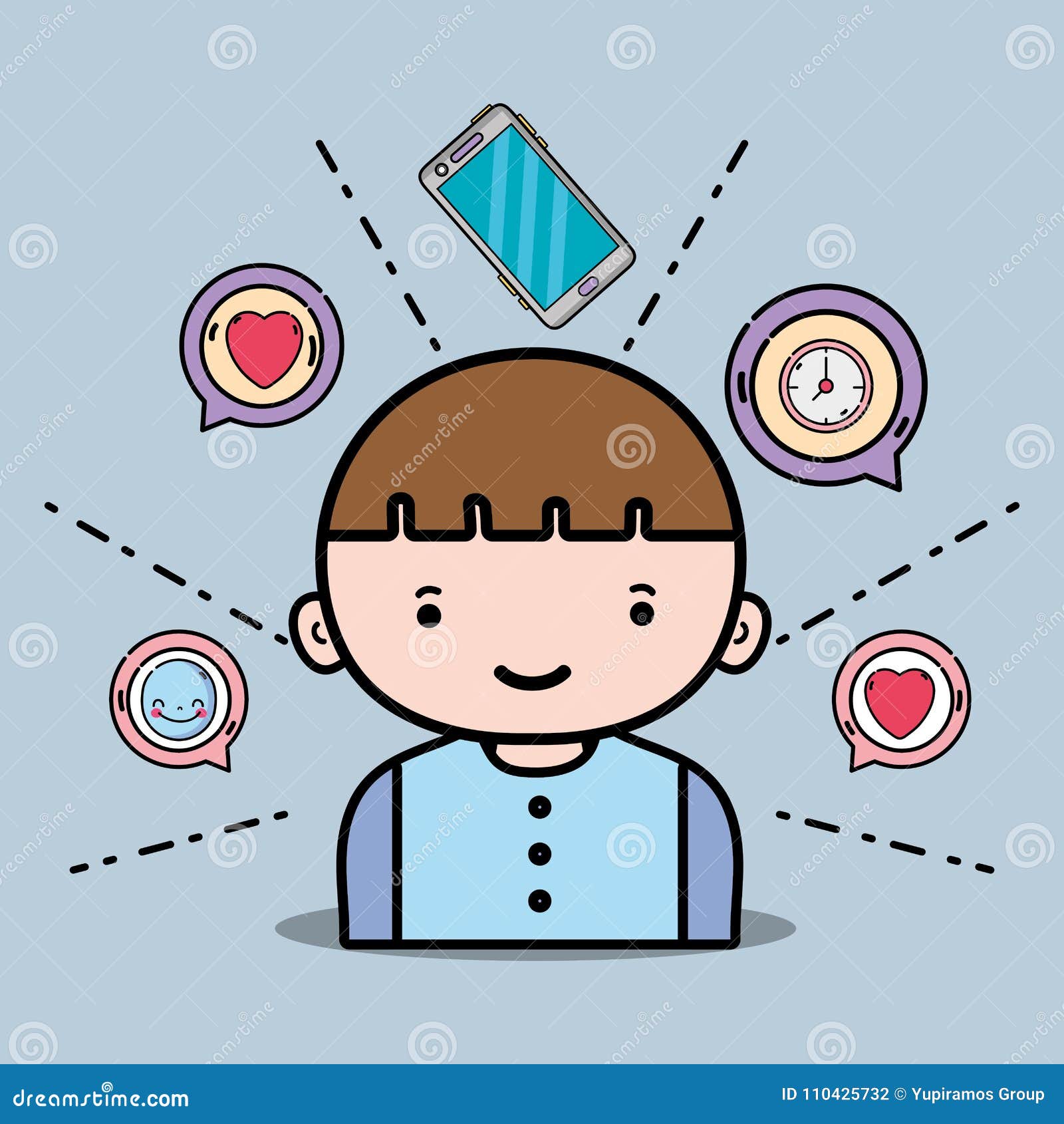 Boy with Smartphone Icons Chat Message Stock Vector - Illustration of ...