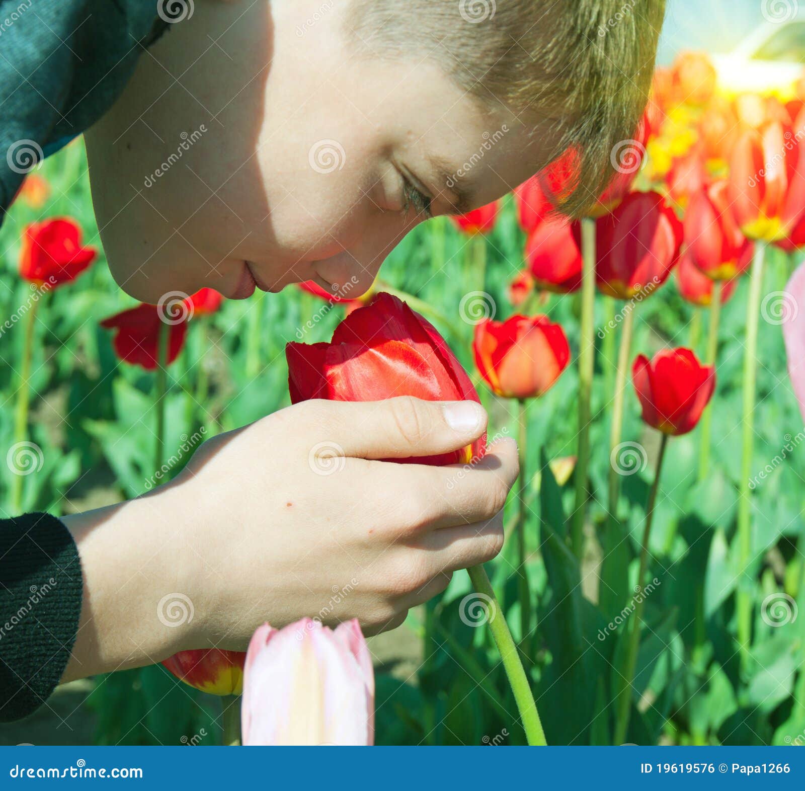 Boy smelling stock photo. Image of face, american, single - 19619576