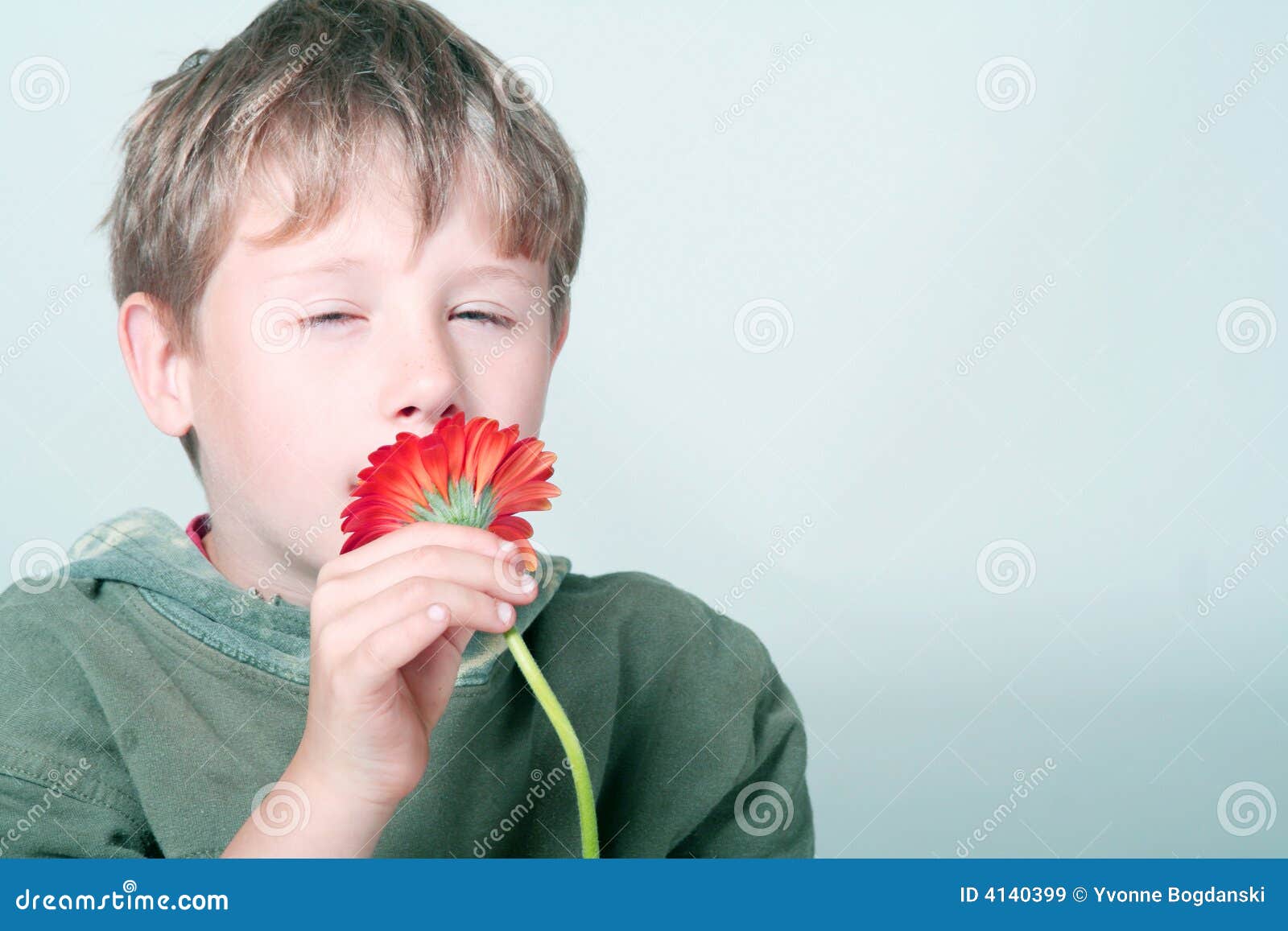 Boy smelling flower stock image. Image of eyes, explore - 4140399