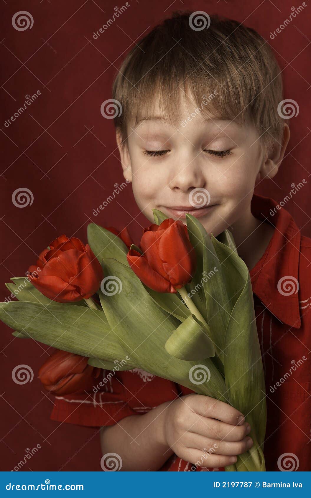 Boy smelling flowers stock image. Image of smile, upbringing - 2197787