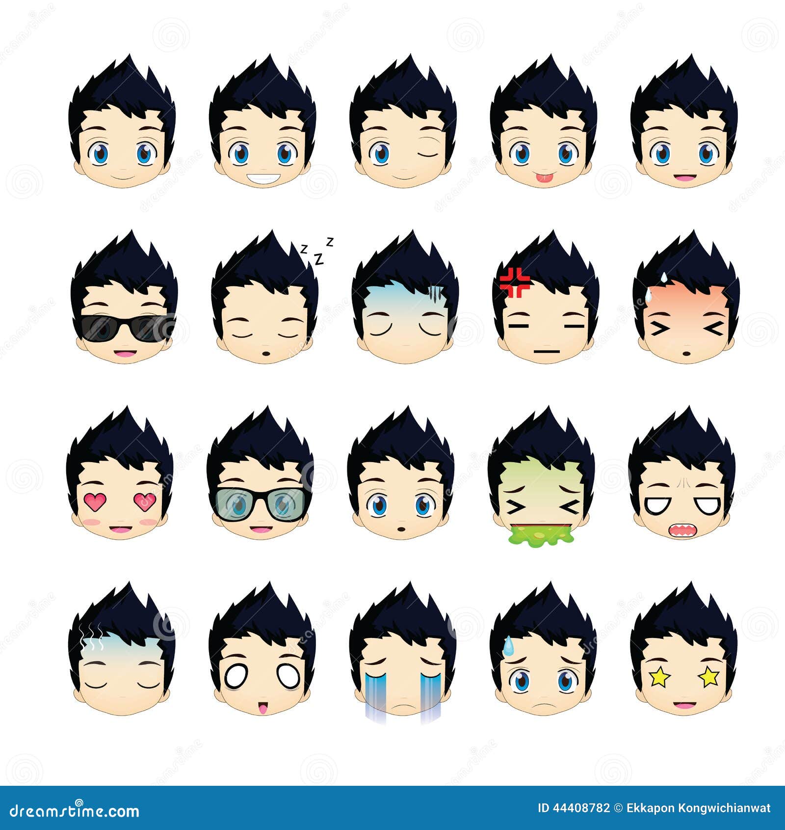 Boy smiley face icons set. stock illustration. Illustration of icon ...