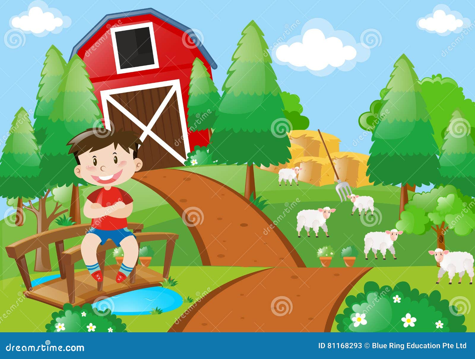 Boy smiling in the farm stock vector. Illustration of field - 81168293