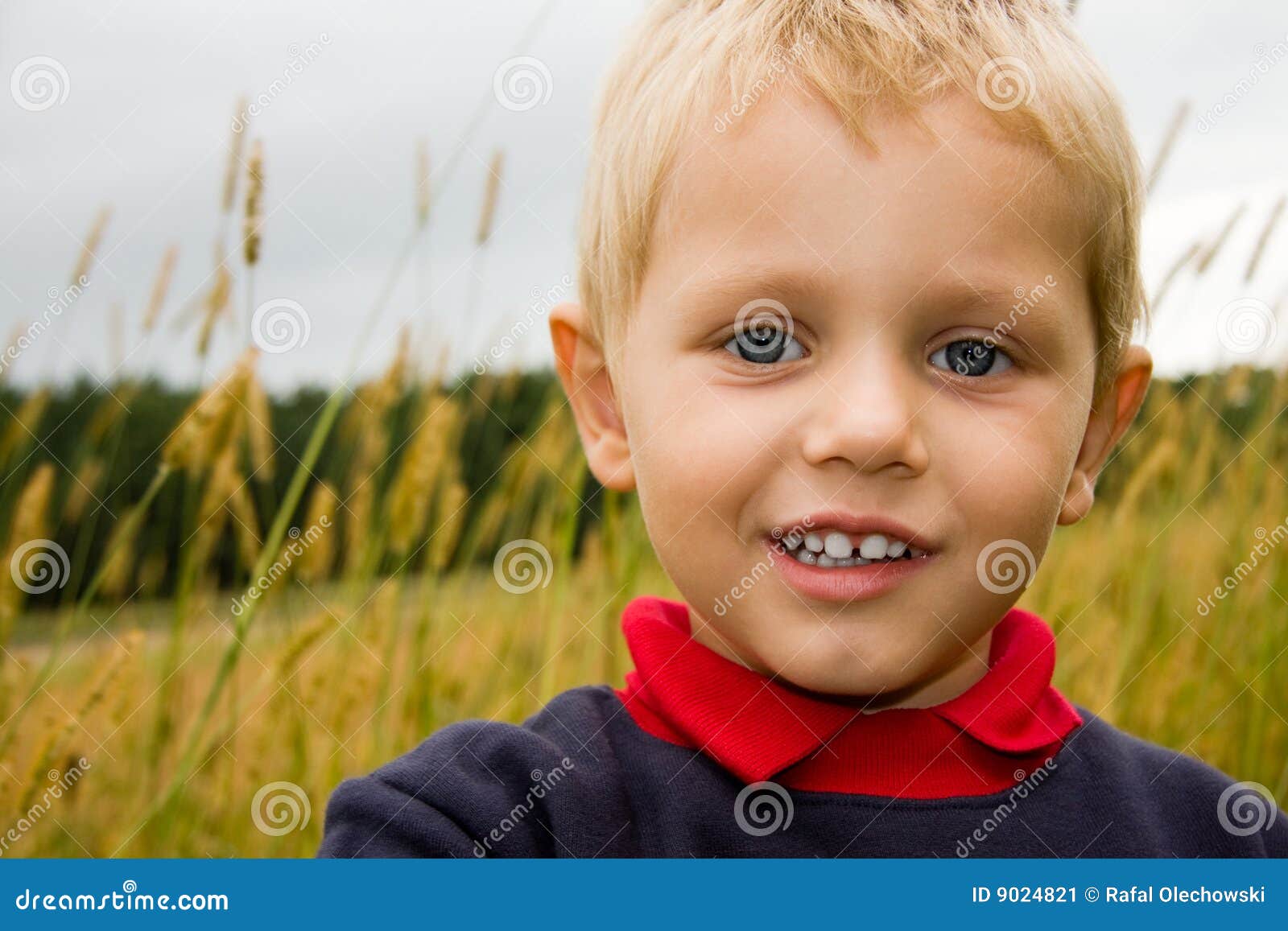 Boy Smiling on Field Outdoors Stock Image - Image of grass, meadow: 9024821