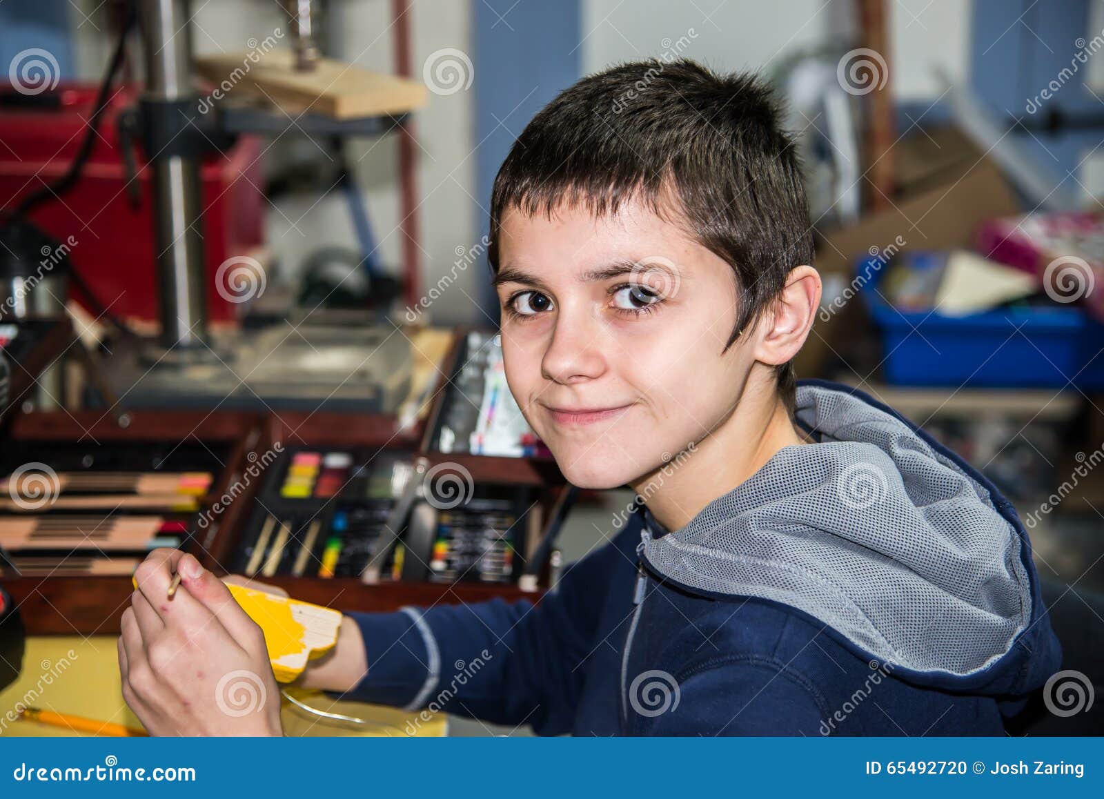 Boy Smiling Painting Craft Project Stock Photo - Image of color ...