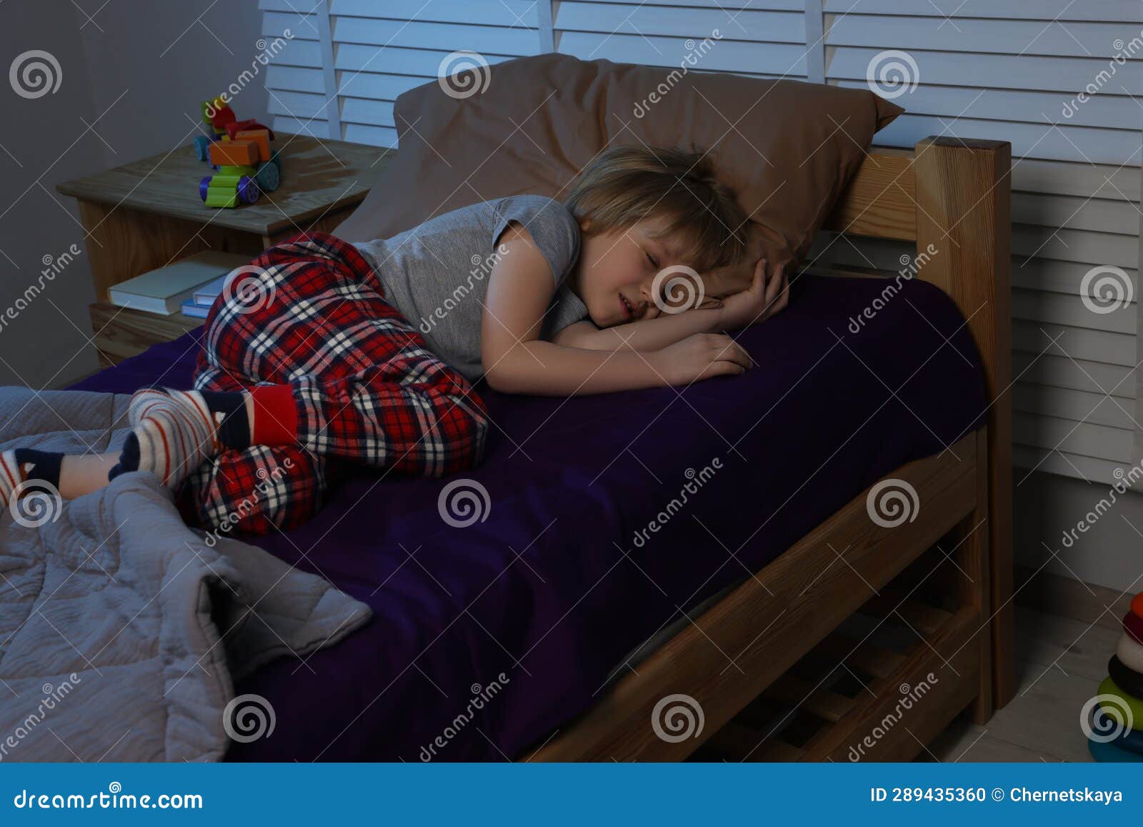 Little Boy Snoring while Sleeping on Bed at Night Stock Photo - Image ...