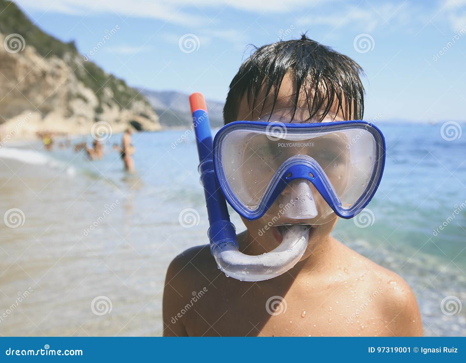 Boy with snorkeling mask stock image. Image of aquatic - 97319001