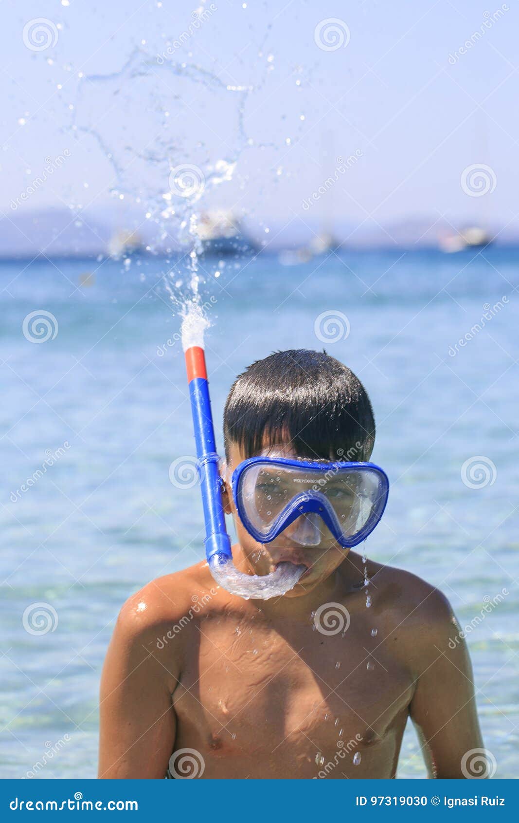 Boy with snorkeling mask stock photo. Image of brother - 97319030