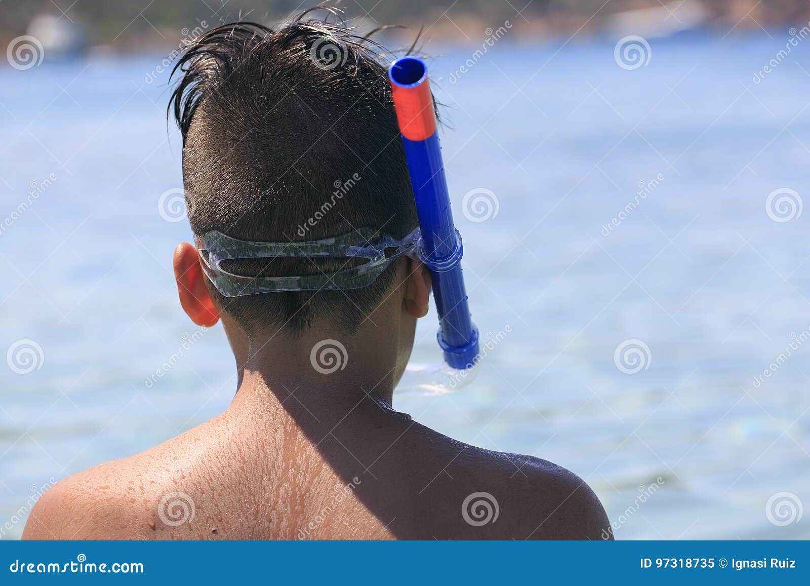 Boy with snorkeling mask stock image. Image of coral - 97318735