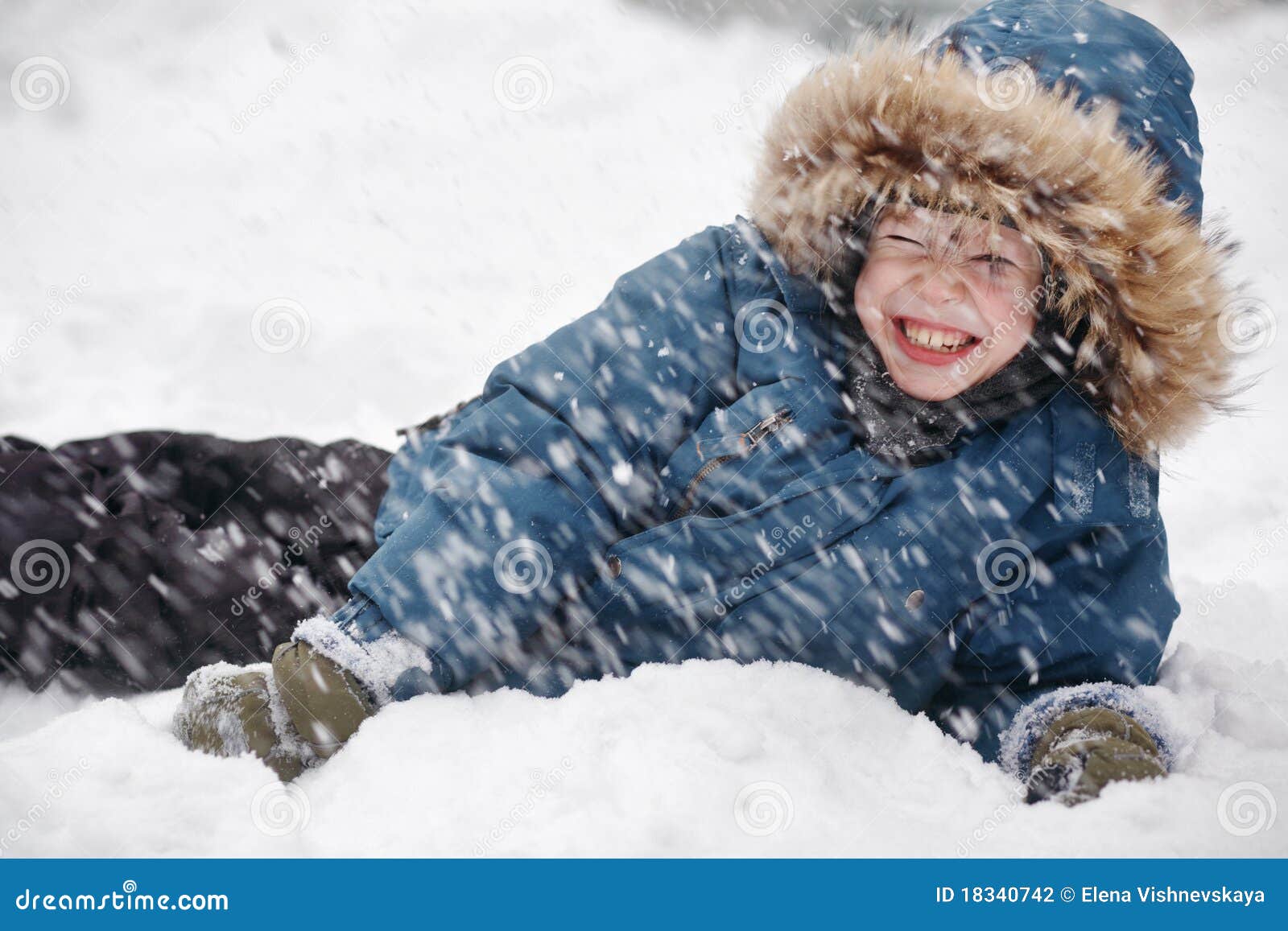 Boy in the snow stock photo. Image of wind, child, jacket - 18340742