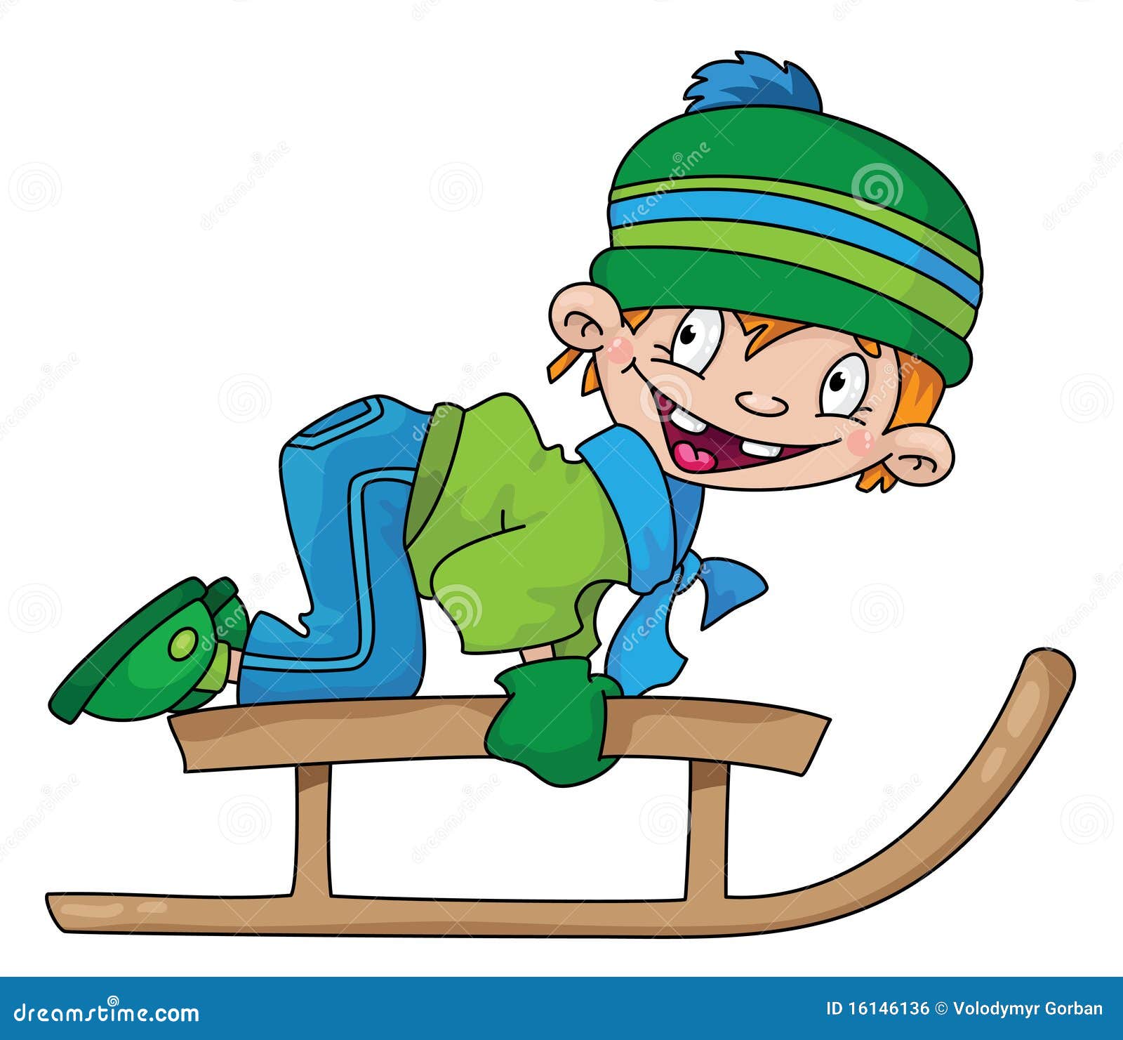 Boy on a snow sled stock vector. Illustration of season - 16146136