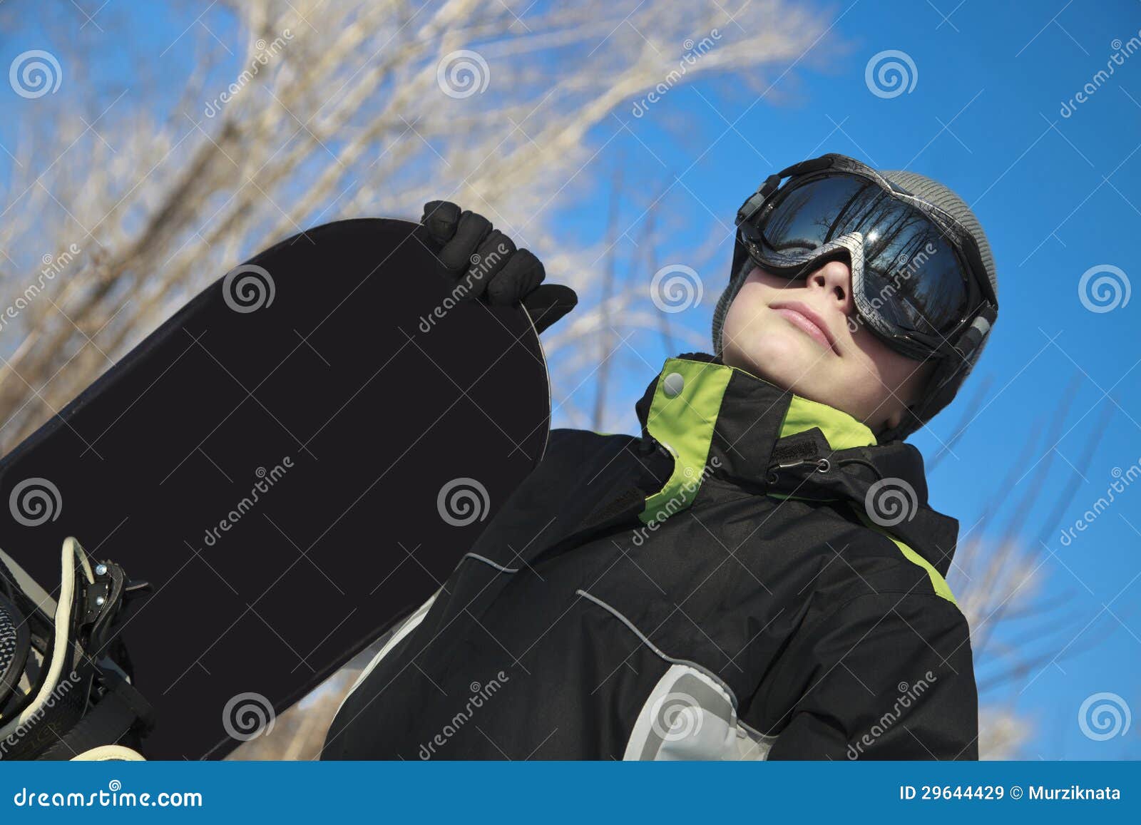 The Boy with a Snowboard in the Winter Stock Image - Image of speed ...