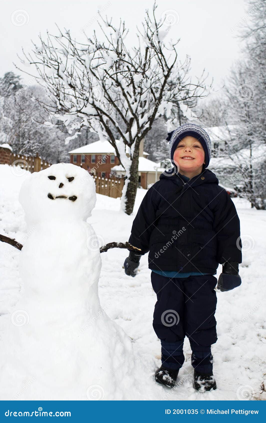 Boy with snowman stock image. Image of winter, snow, children - 2001035