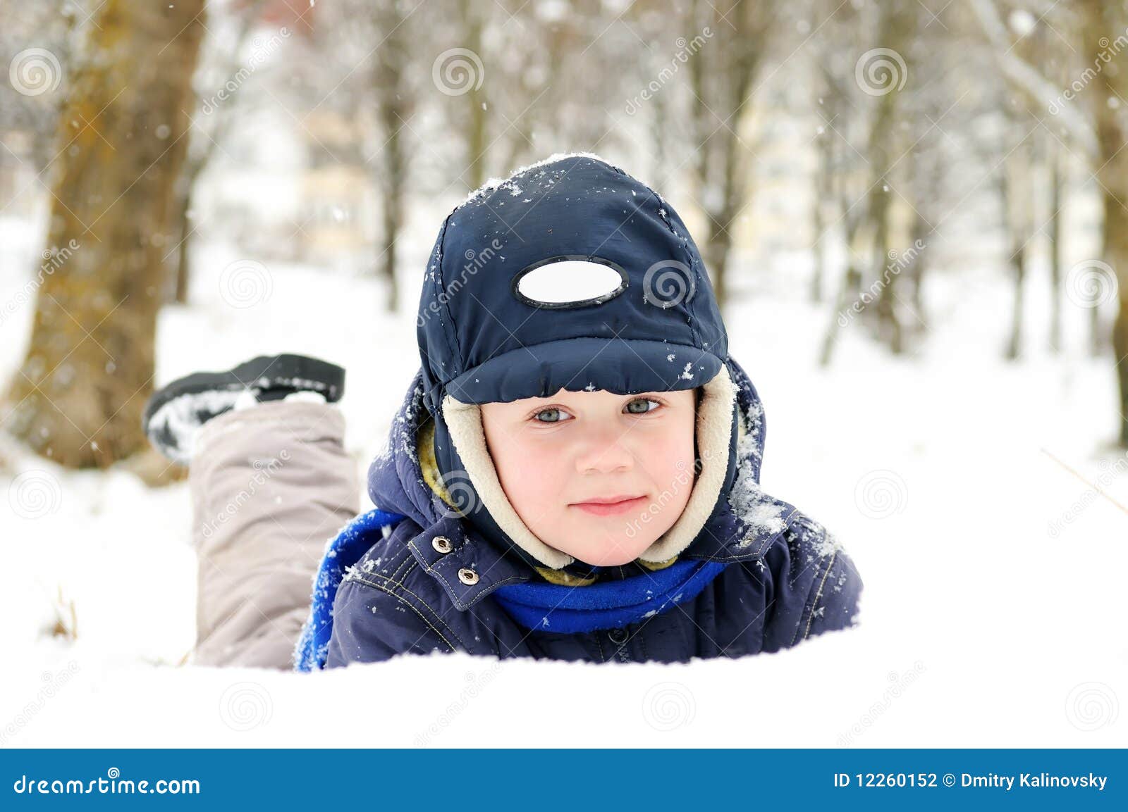 Boy at Snowy Winter Outdoors Stock Photo - Image of february, snowing ...