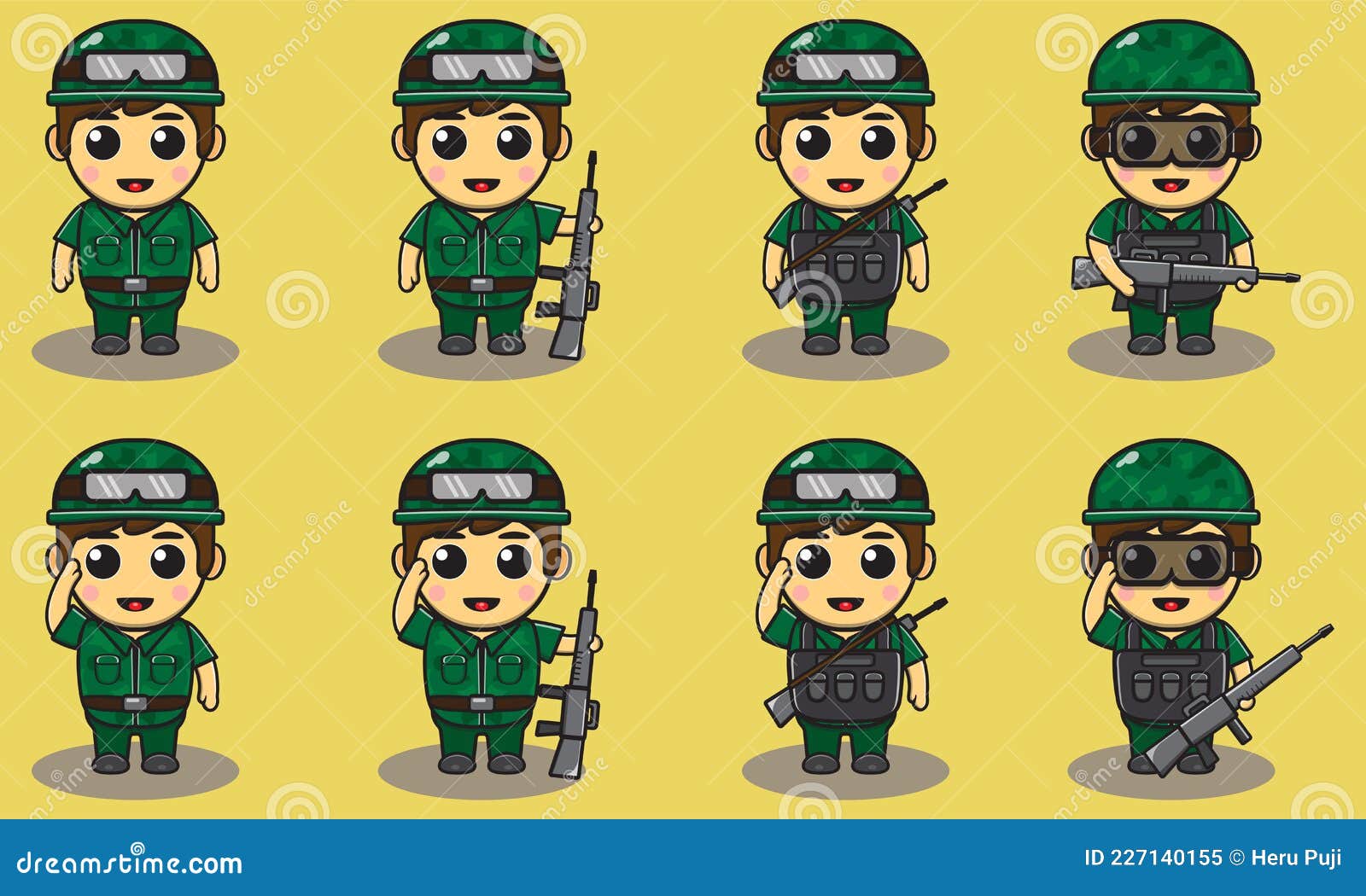 Vector Illustrations of Little Boy Dressed As Soldier. Stock Vector ...