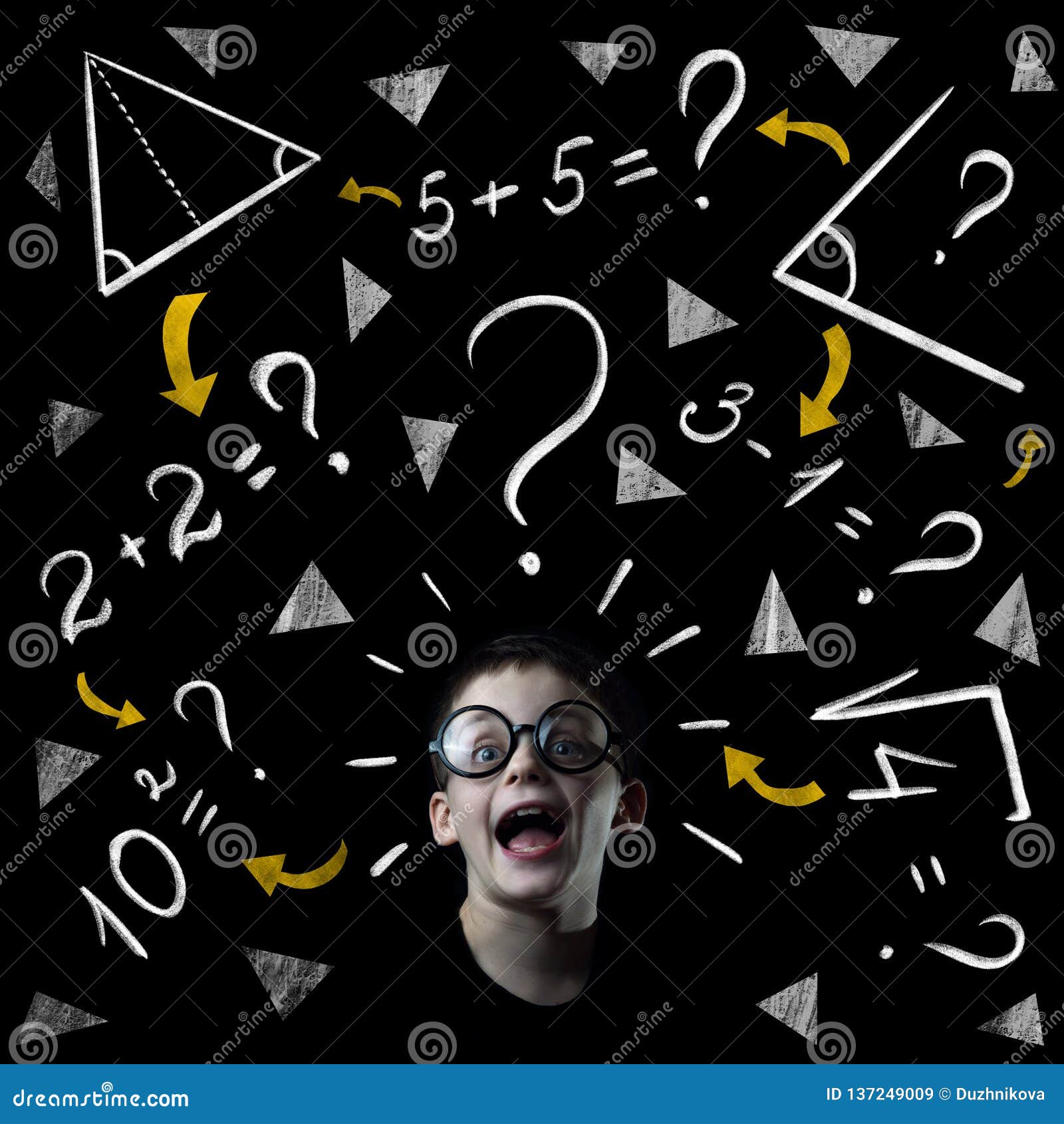 Boy Solve Mathematics Examples at the Blackboard Stock Image - Image of ...