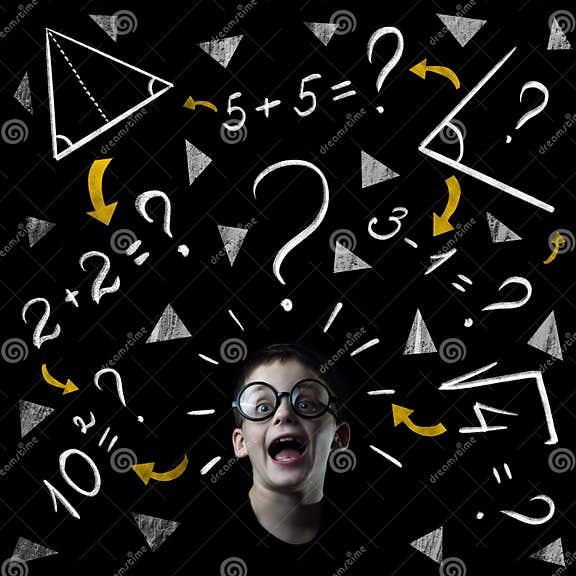 Boy Solve Mathematics Examples at the Blackboard Stock Image - Image of ...