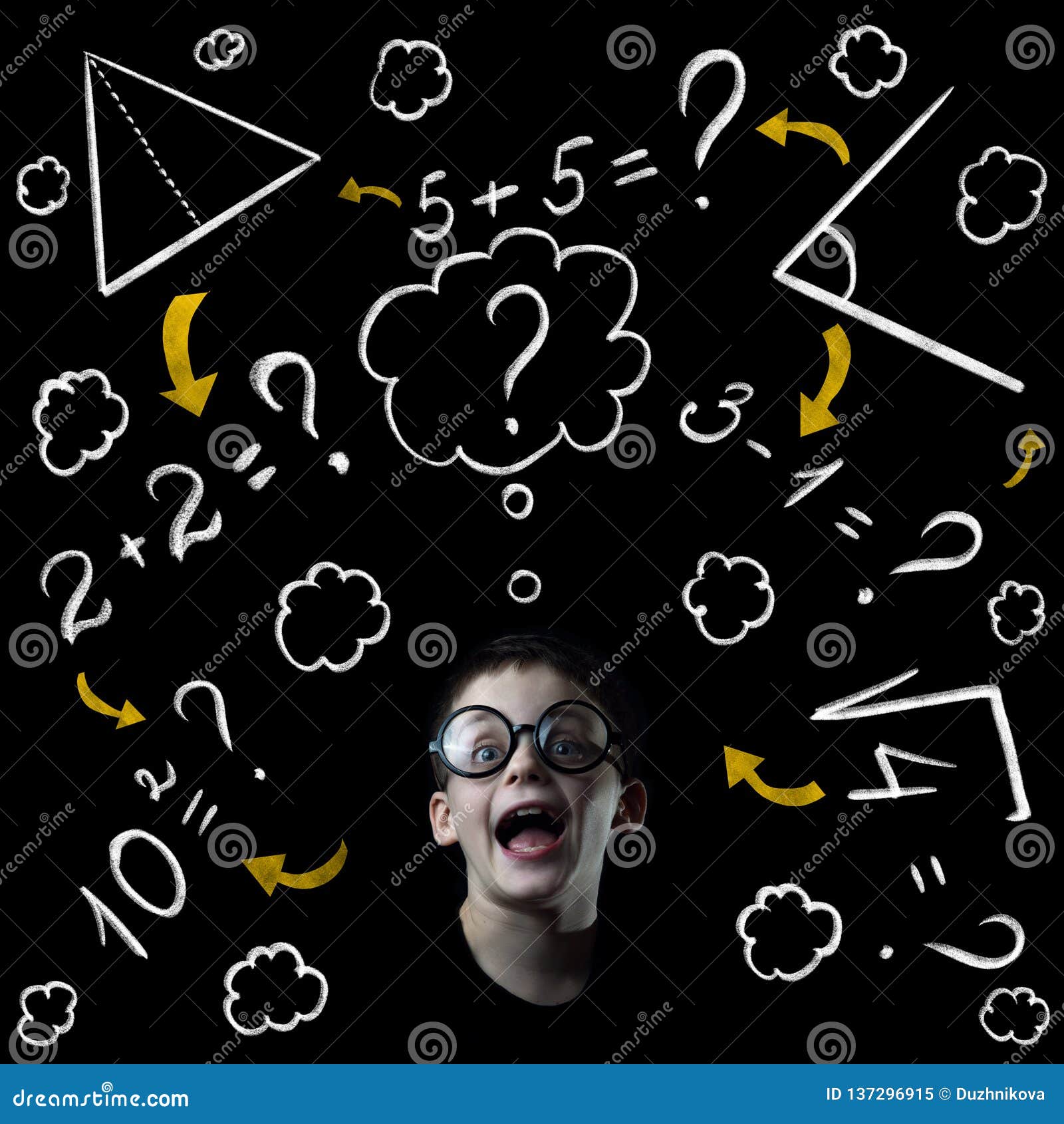 Boy Solve Mathematics Examples at the Blackboard Stock Image - Image of ...