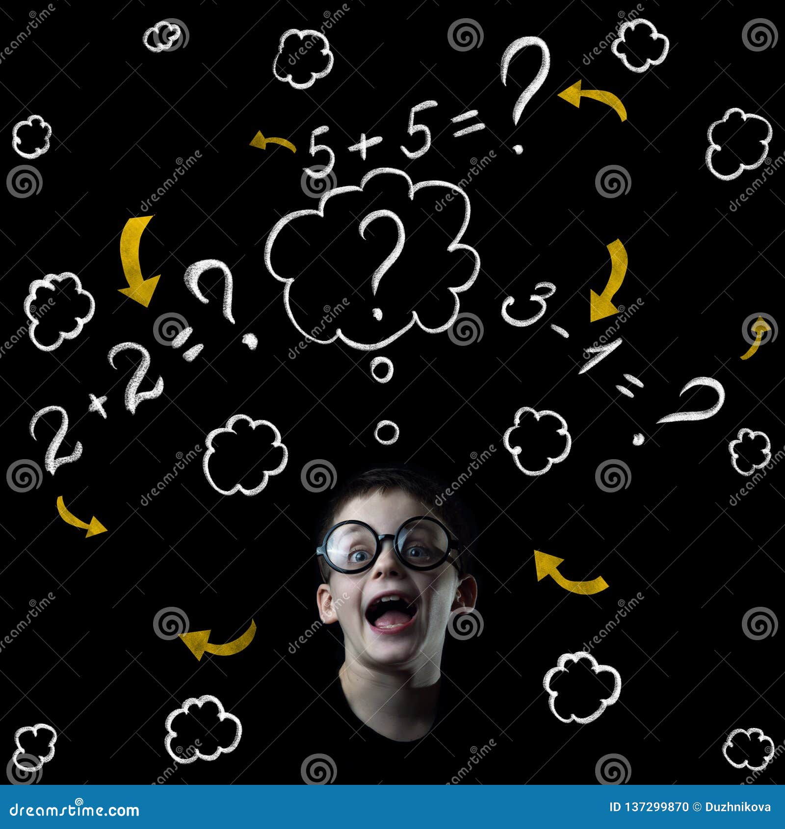 Boy Solve Mathematics Examples at the Blackboard Stock Photo - Image of ...