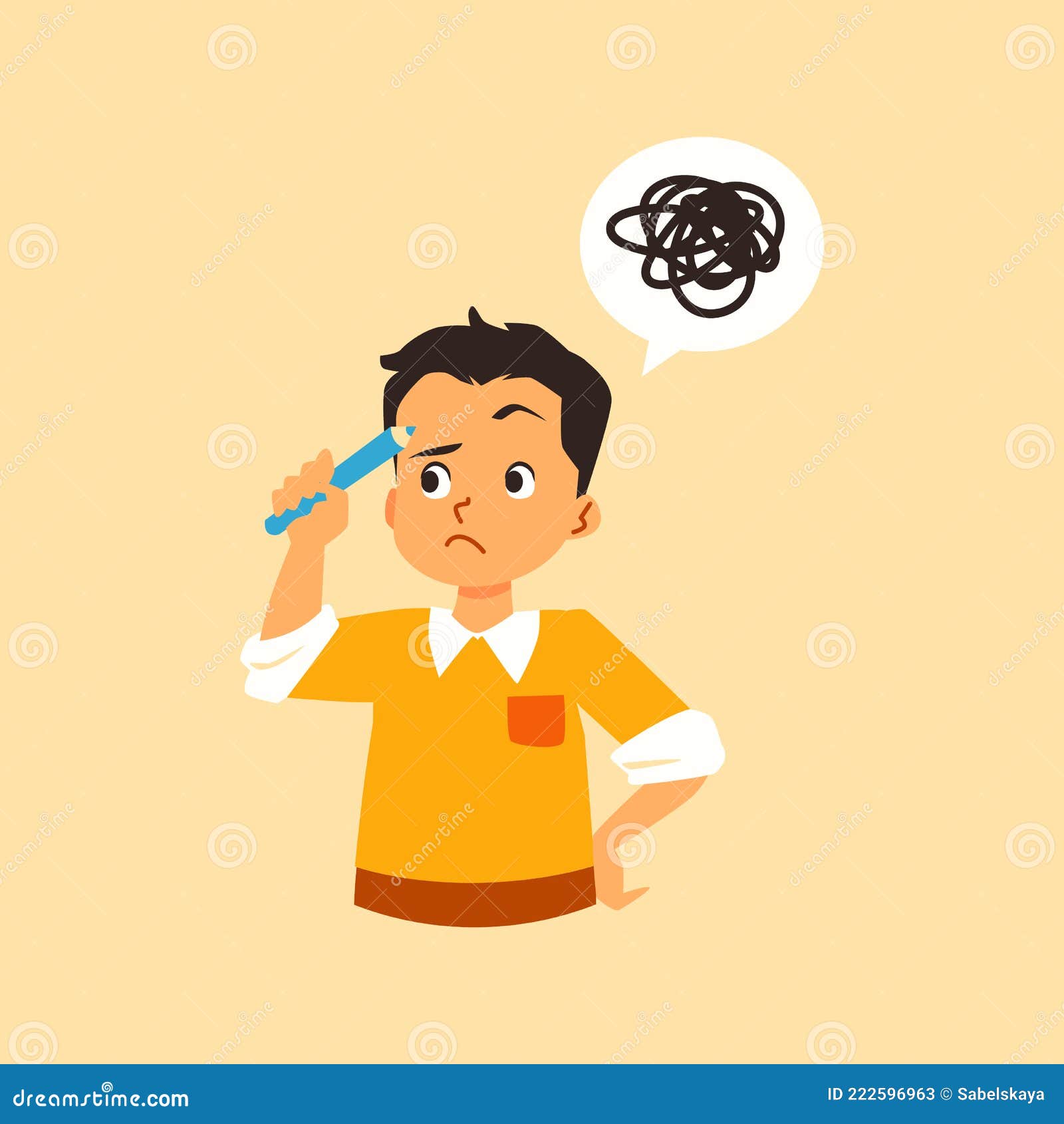Boy Solves Problem or Answers To Question, Flat Vector Illustration ...