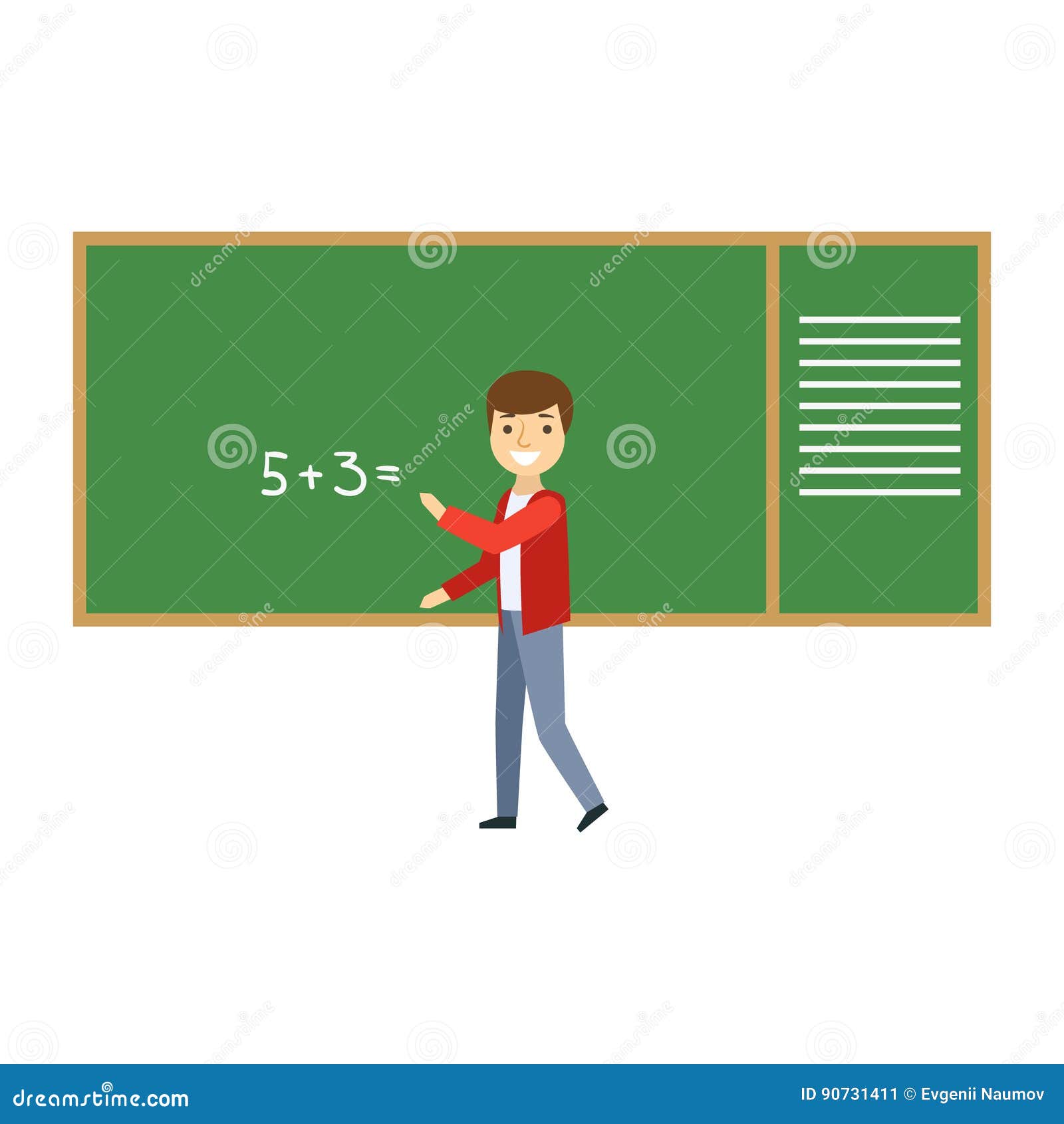 Boy Solving Math Problem on Blackboard in Classroom, Part of School and ...