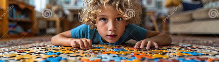 Boy Solving Puzzle Focused Expression Clear Space for Cognitive ...