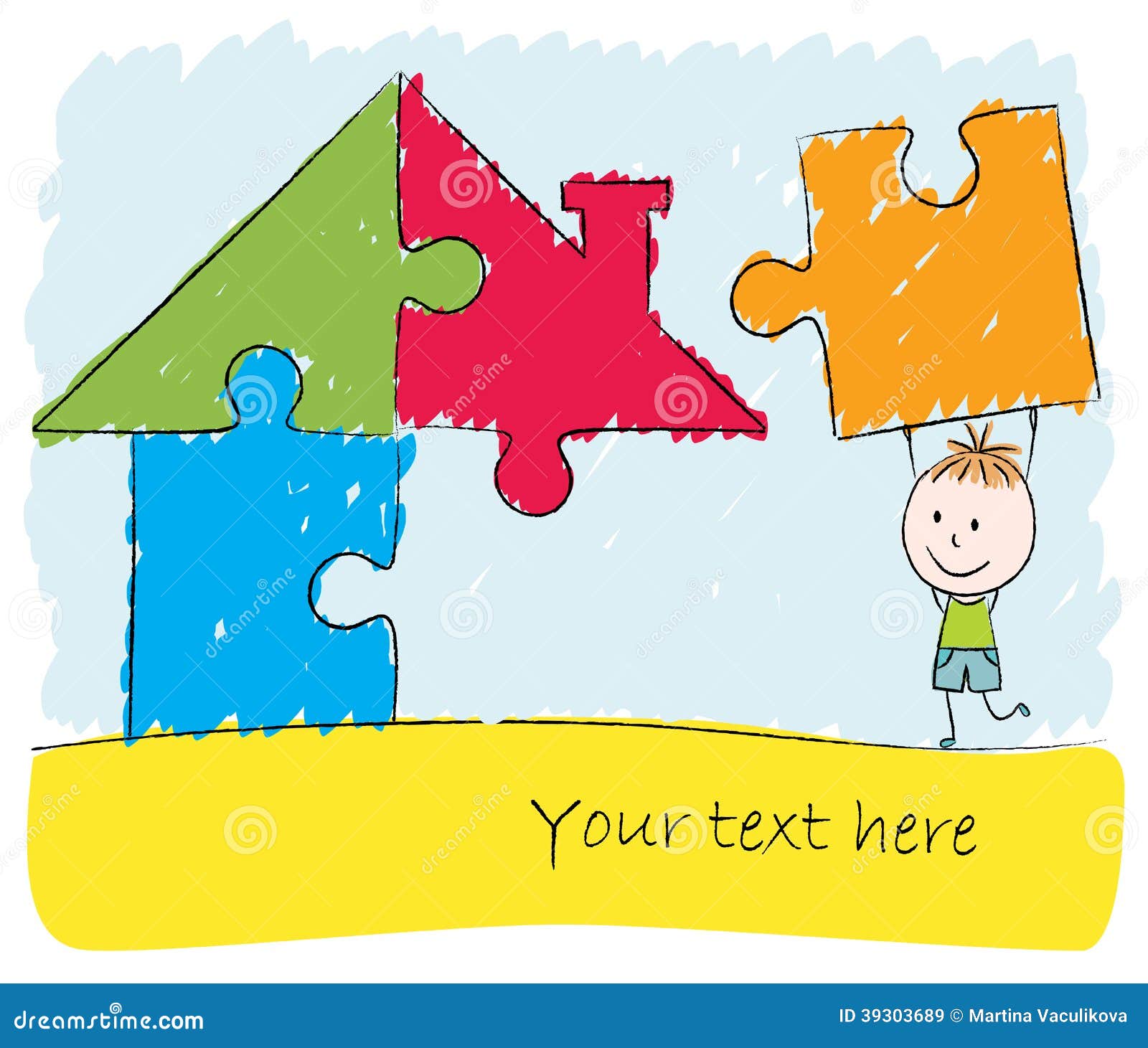 Boy solving puzzle house stock vector. Illustration of friendship ...