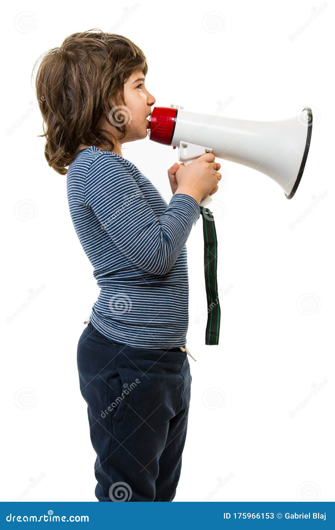 Boy speaking in megaphone stock image. Image of childhood - 175966153