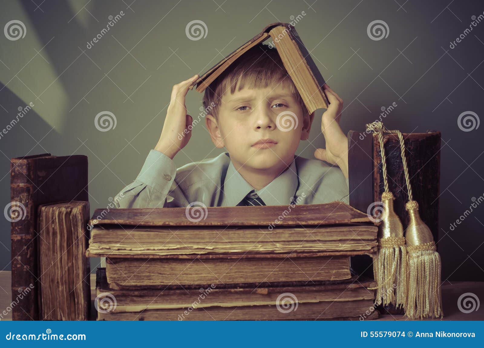 The Boy Spends Time Reading Old Books Stock Photo - Image of prodigy ...