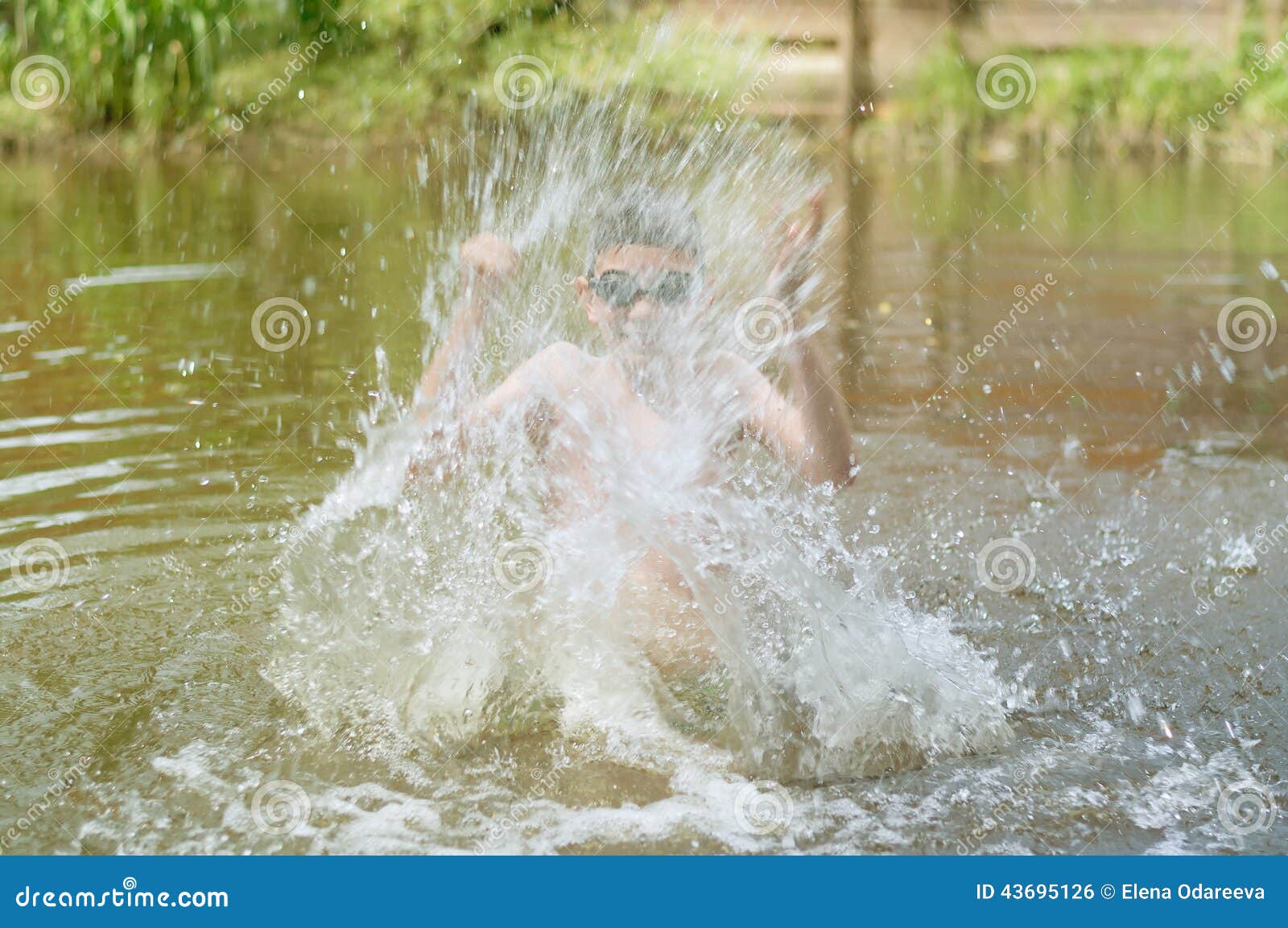 Boy Splash Water in the River Stock Photo - Image of kids, swim: 43695126