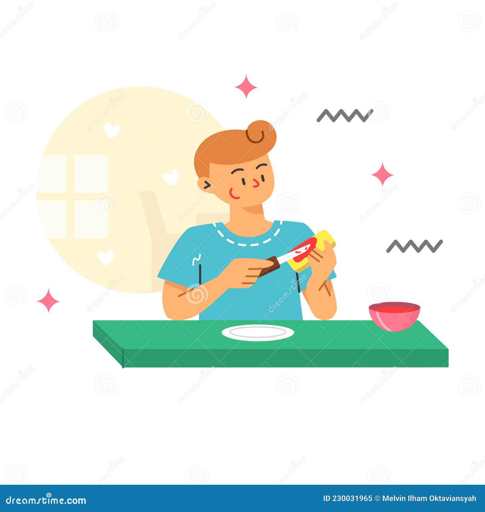 Boy Spread Jam on Bread Vector Illustration Stock Vector - Illustration ...