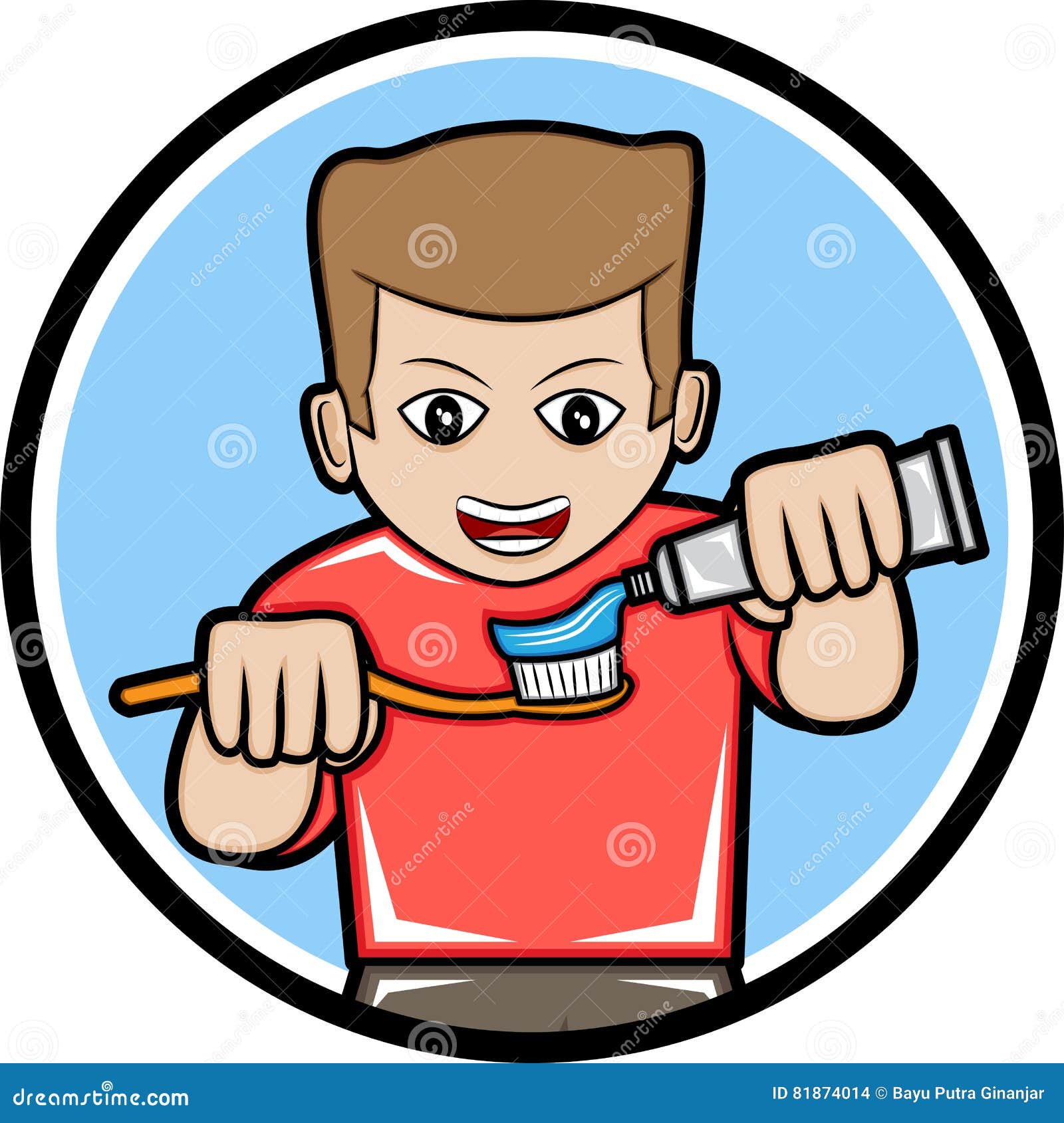 Man Squeezing Toothpaste On A Toothbrush Vector Illustration ...