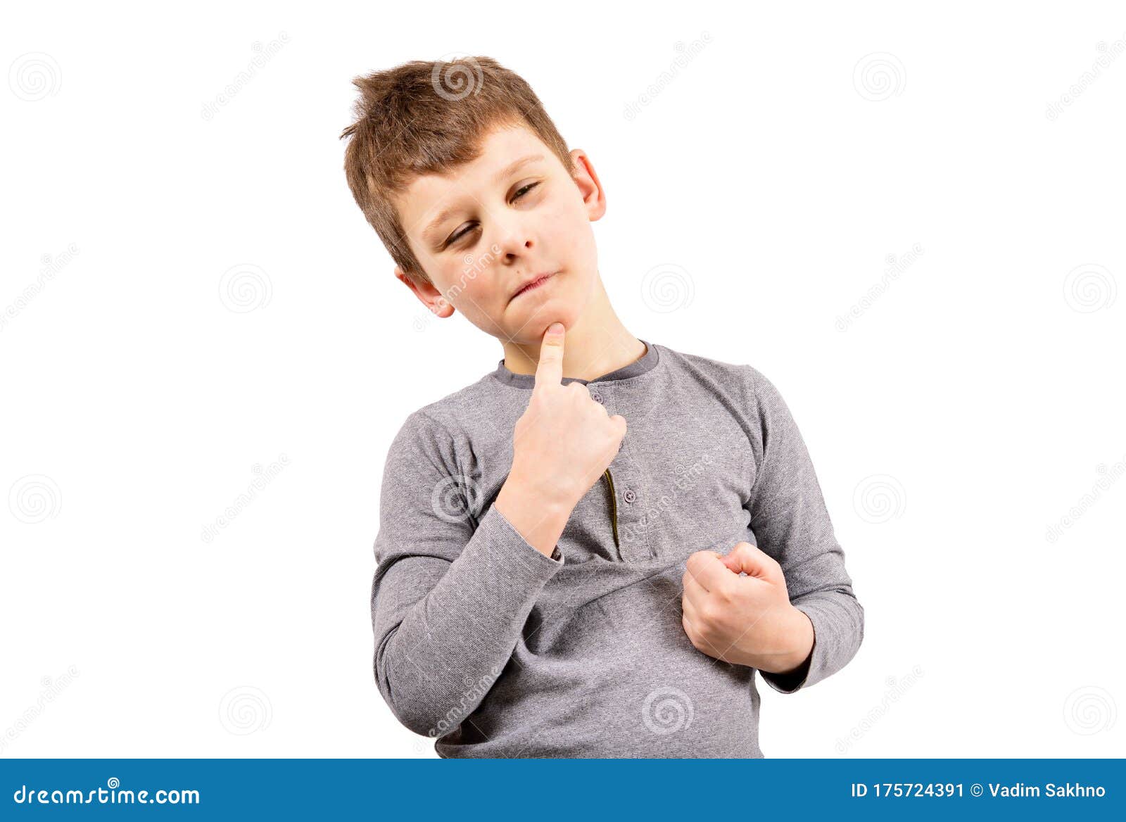 The Boy Squints, Puts A Finger To His Chin, And Thinks About Something ...