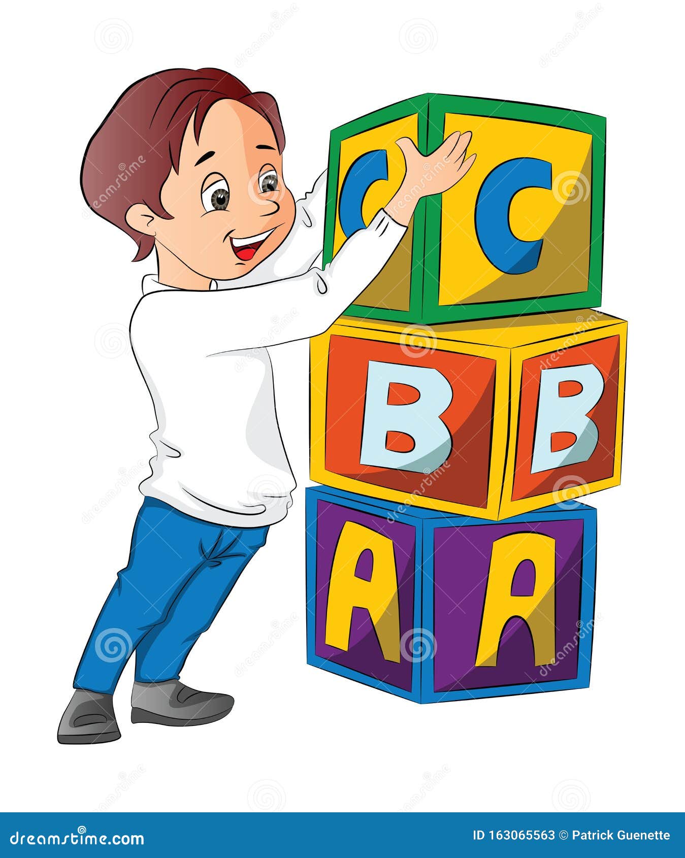 Boy Stacking Alphabet Blocks, Illustration Stock Vector - Illustration ...