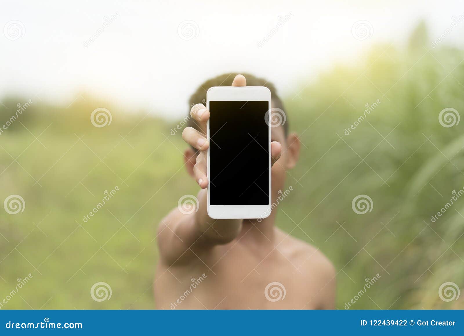 The Boy Stand Up and Show Mobile Phone. Stock Photo - Image of business ...