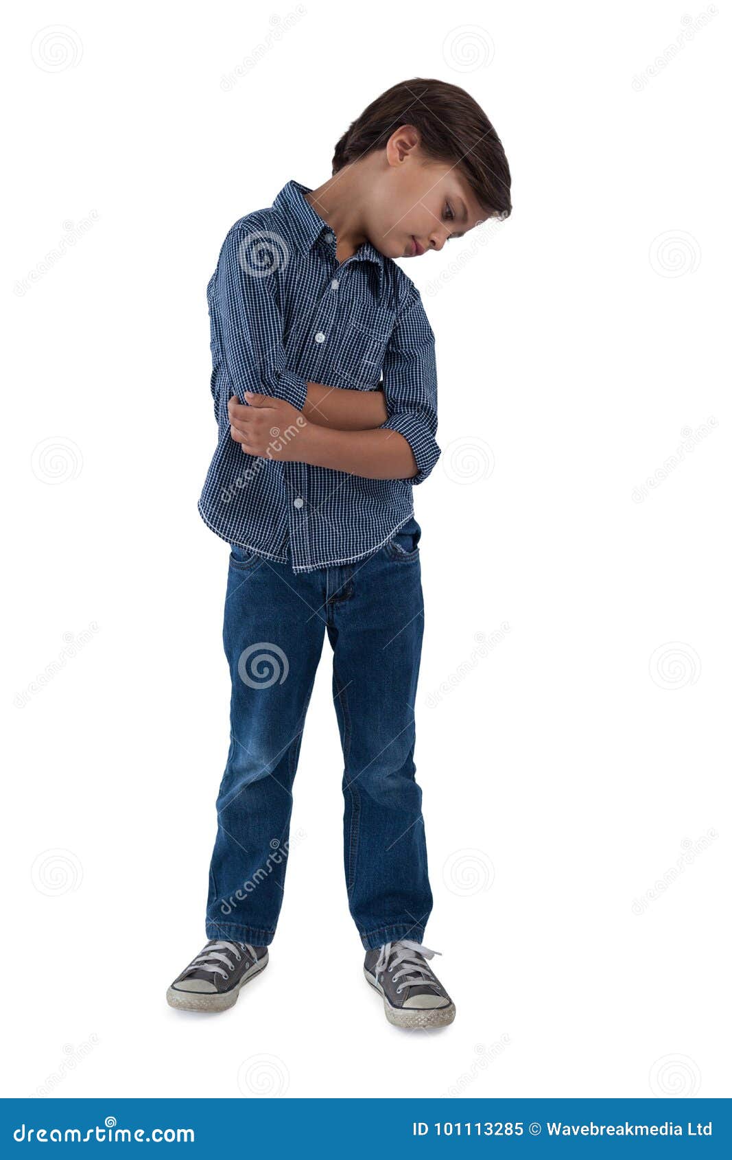 Boy Standing Against White Background Stock Image - Image of folded ...