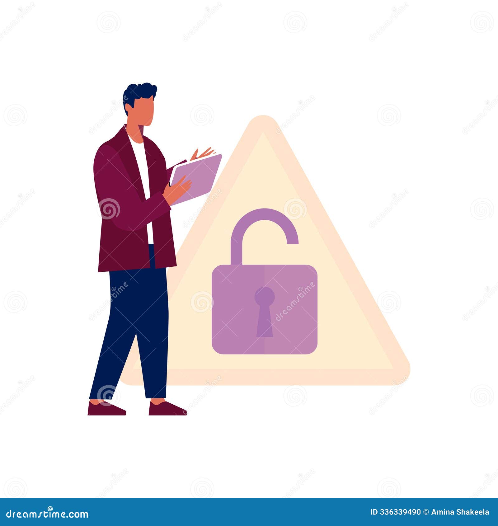 Boy is Standing Alert Lock Notification Stock Illustration ...