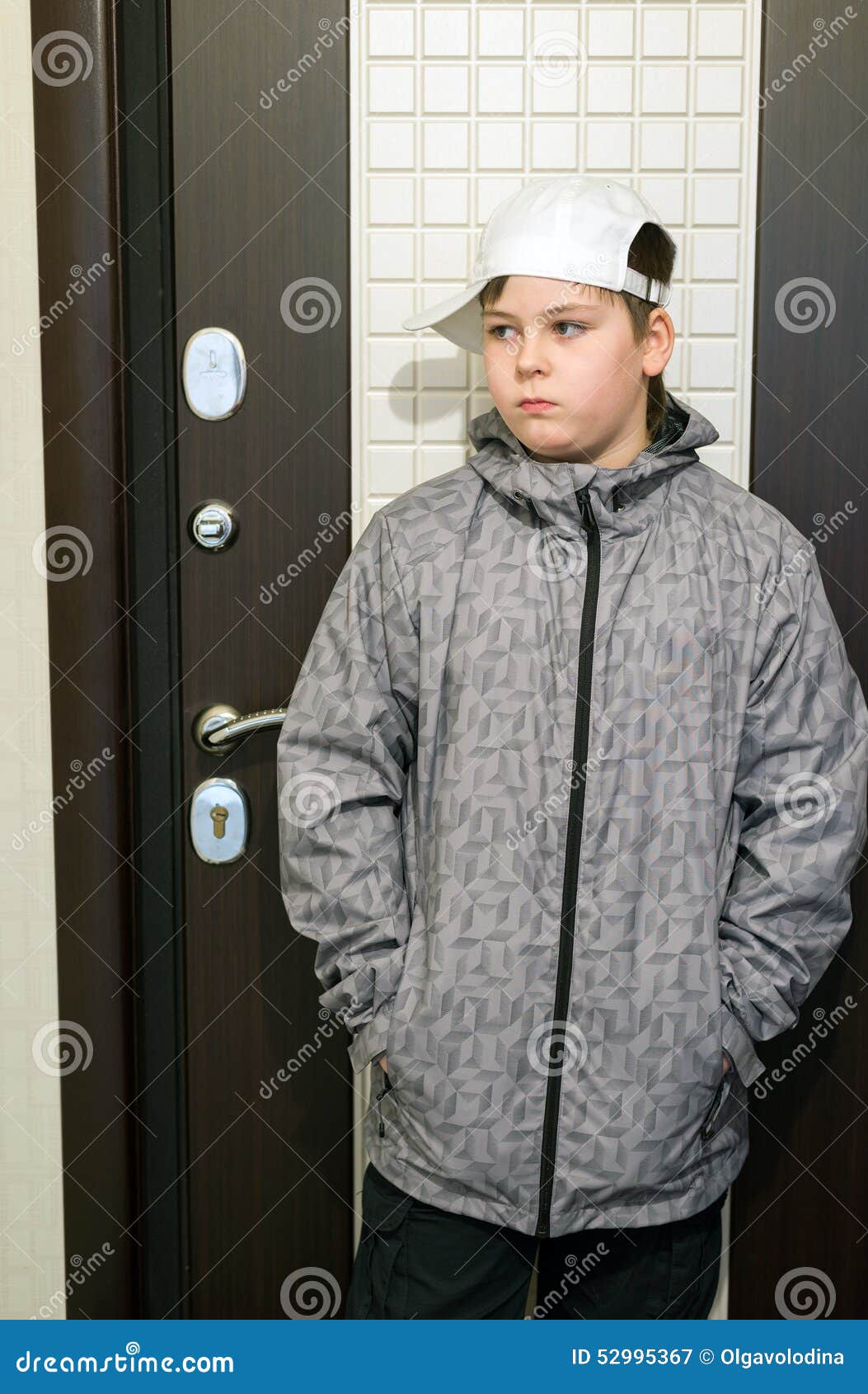 Boy Standing at Front Door of the House Stock Image - Image of abuse ...