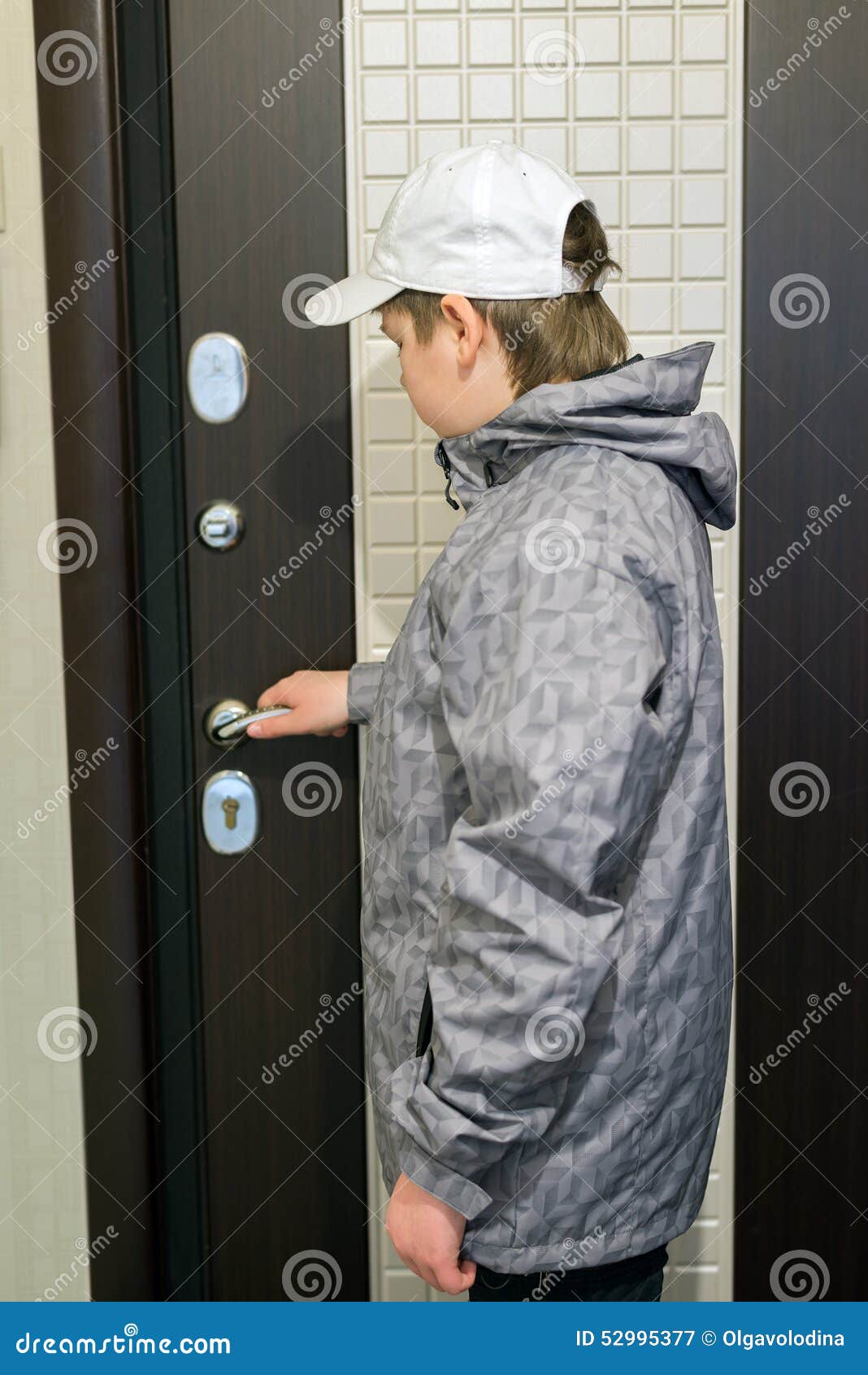 Boy Standing at Front Door of the House Stock Image - Image of abuse ...