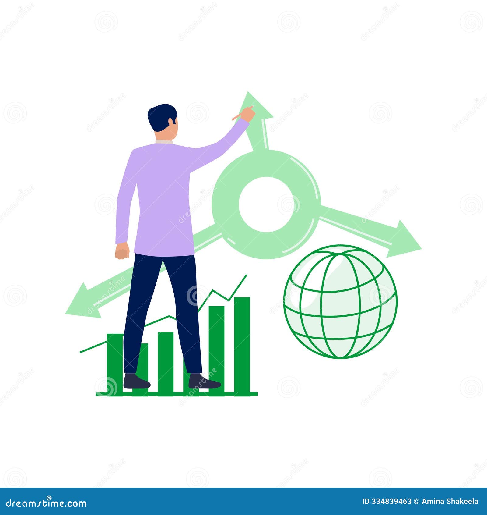 A boy is standing on graph stock illustration. Illustration of economy ...