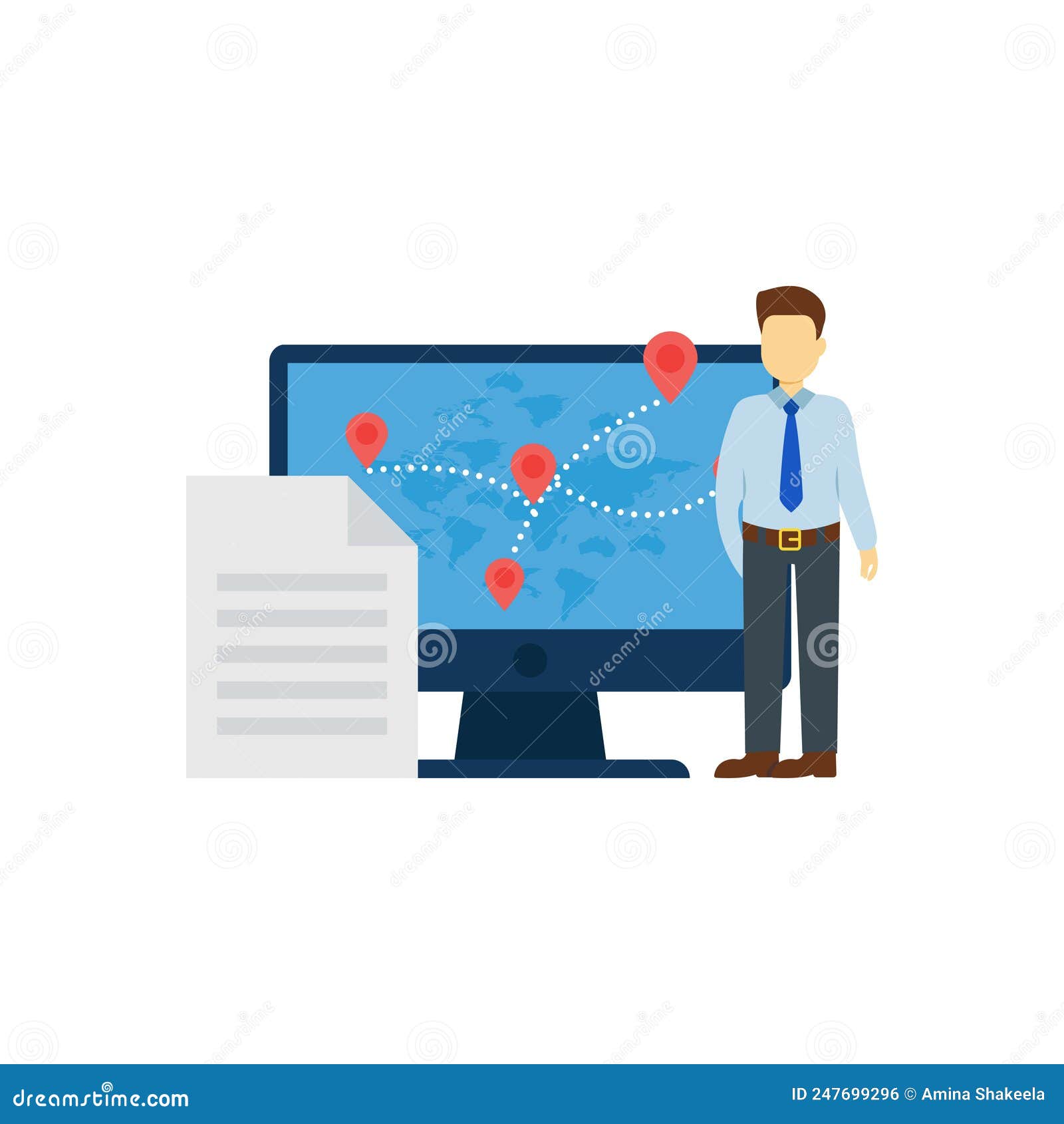 The Boy is Standing and Looking at the Locations on the Screen Stock ...