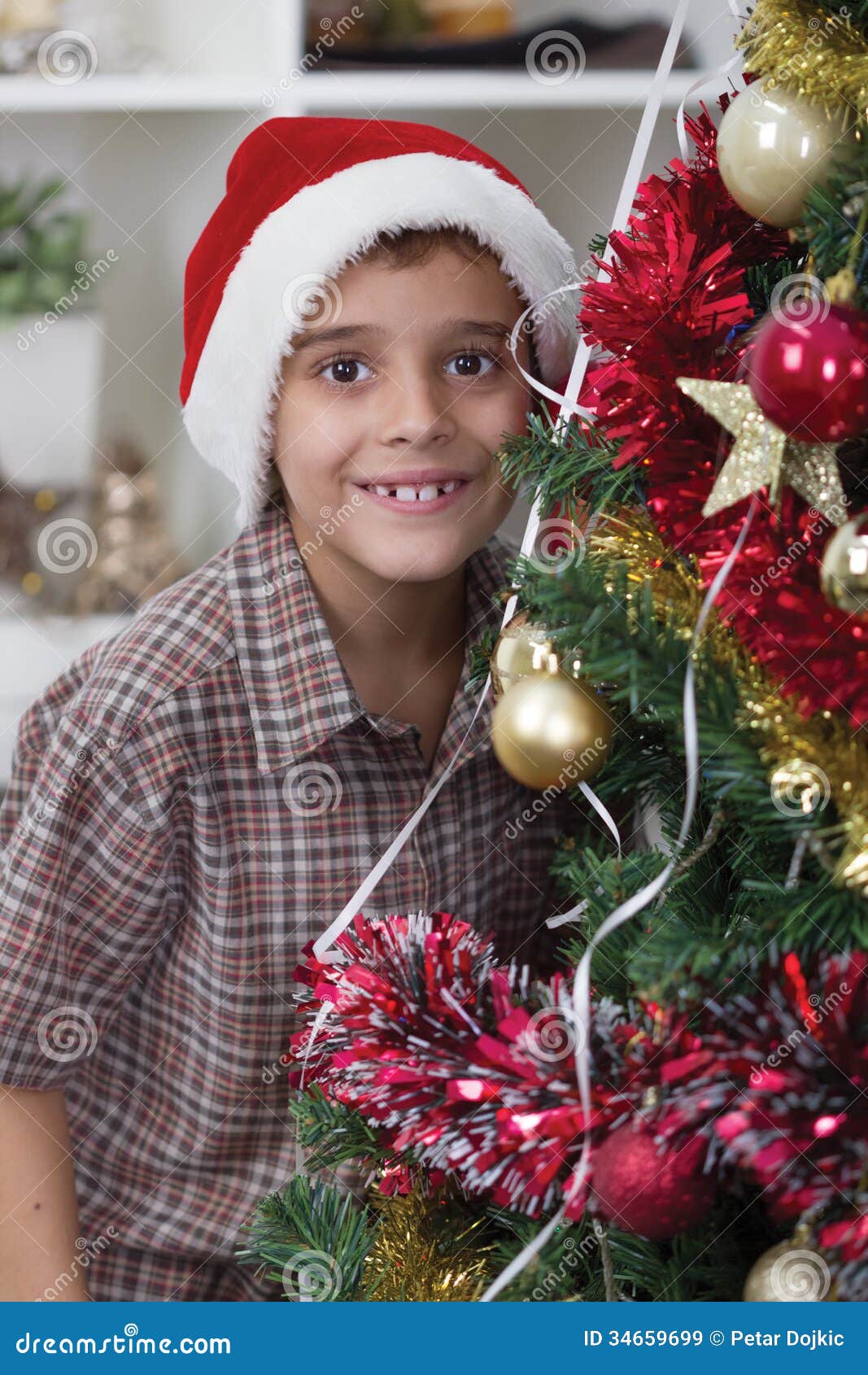 Boy Standing Next To the Christmas Tree Stock Image - Image of ...