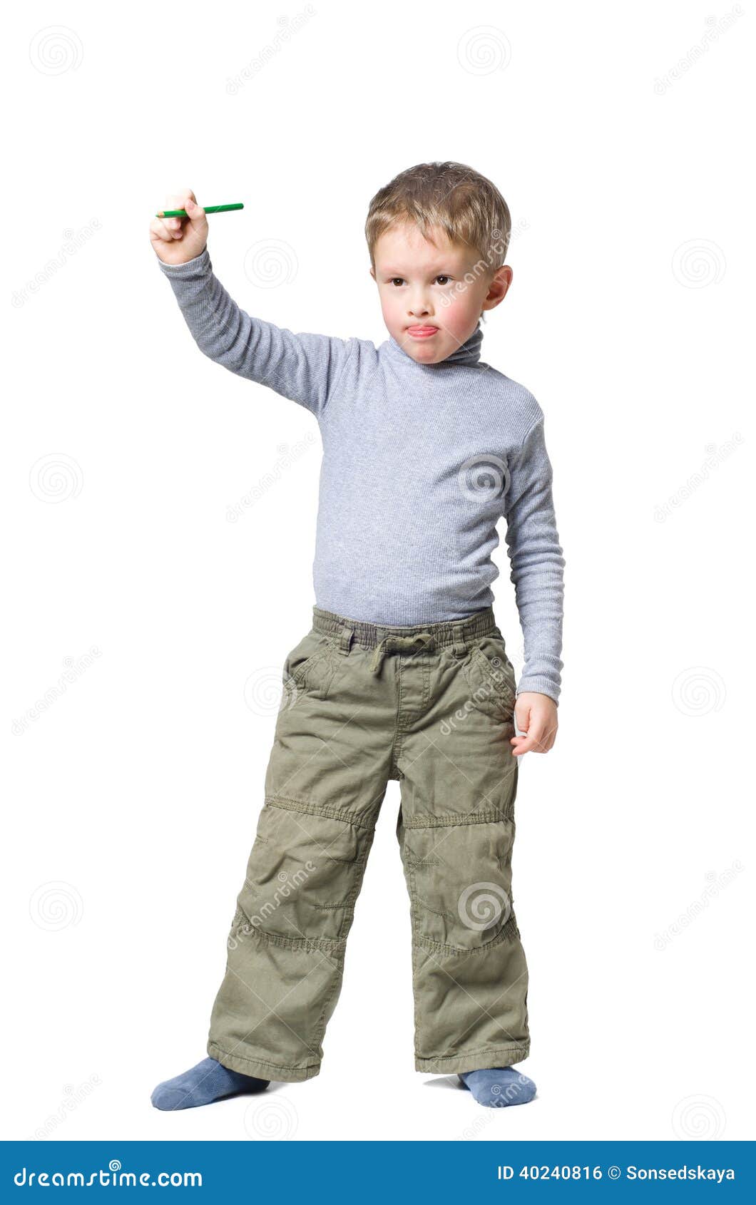 Boy Standing with Pencil in Hand Stock Photo - Image of beautiful ...