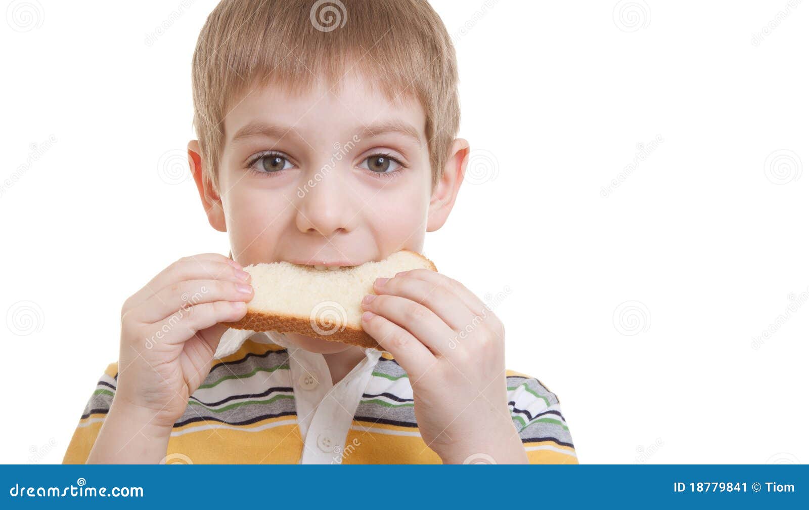 Boy Standing with Piece of Bread Stock Image - Image of lunch, bite ...