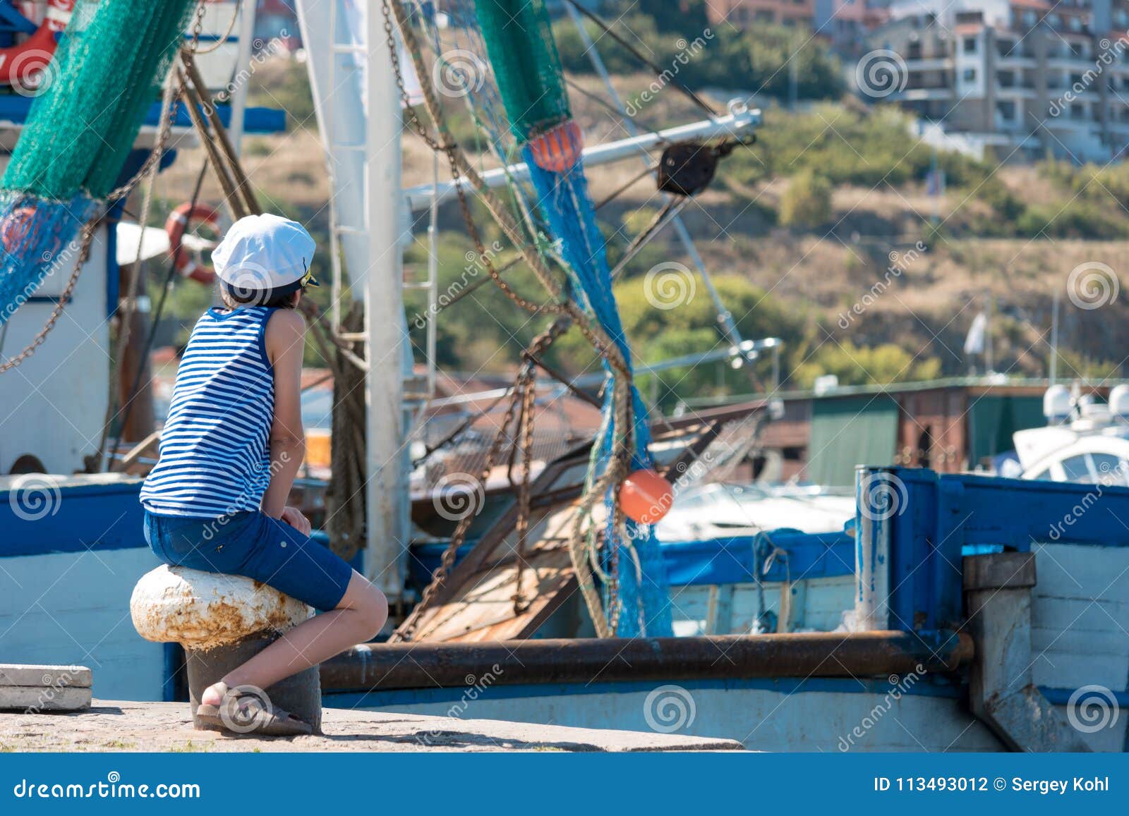The Boy is Standing on the Pier Stock Photo - Image of summer, ship ...