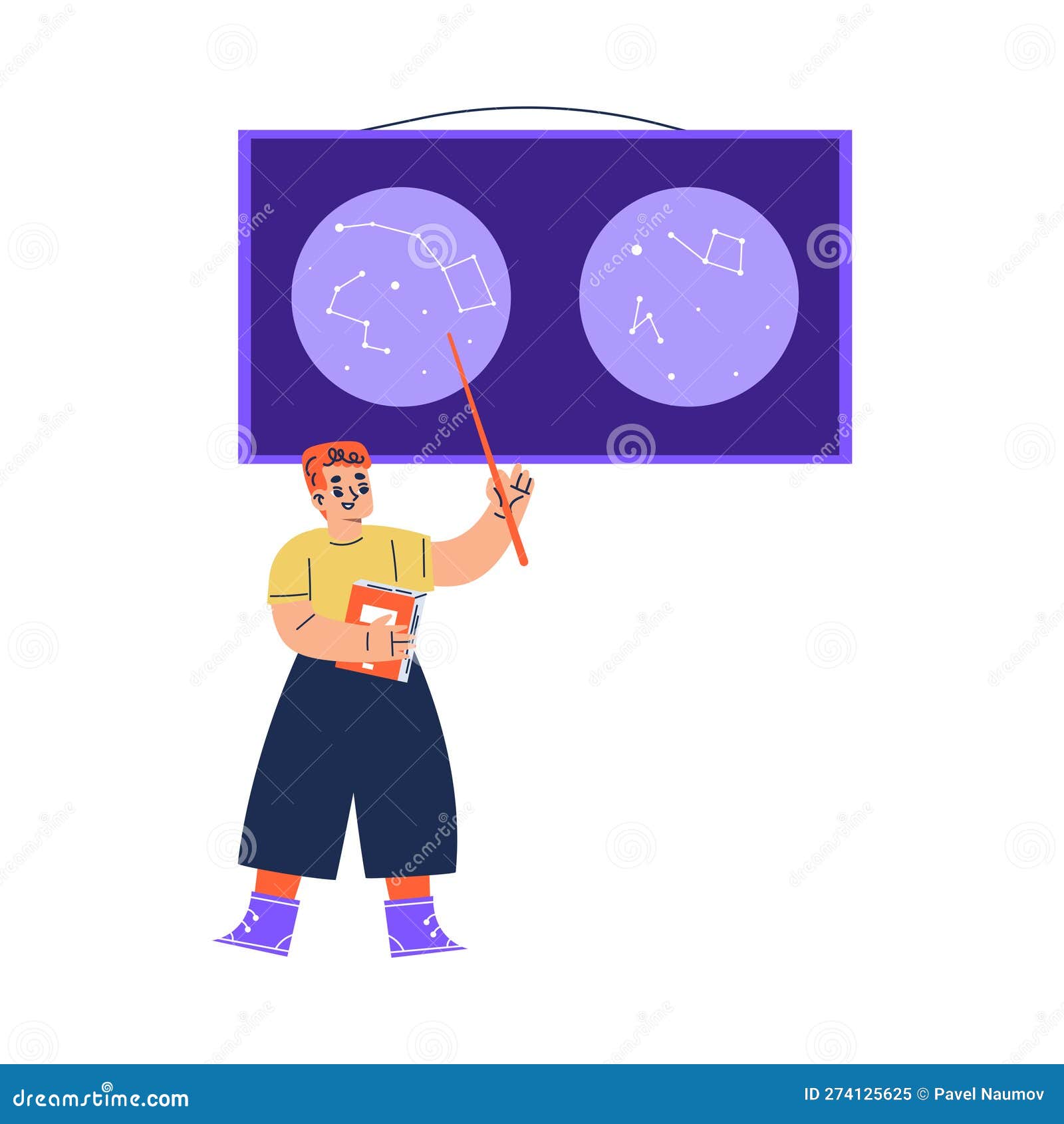 Boy Standing with Pointer at Planet Map Exploring Space and Galaxy ...