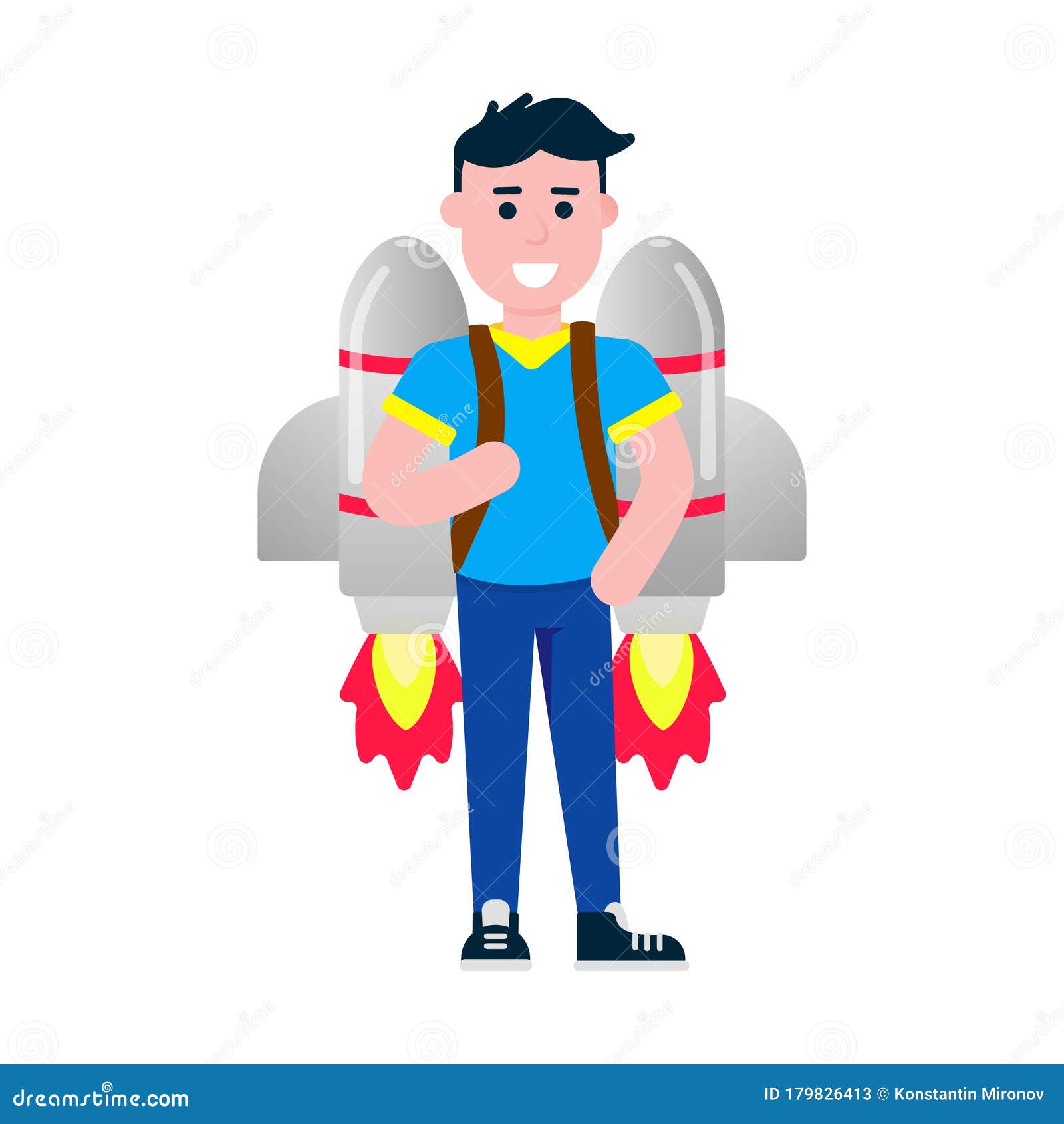 Boy Standing with Rocket Jetpack Like a Super Hero Pilot Flat Style ...