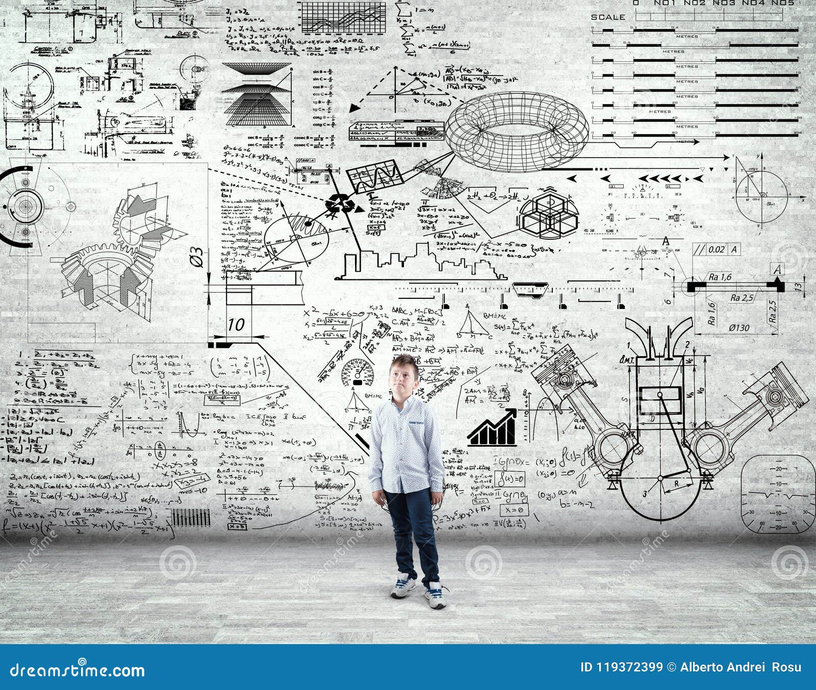 Boy Standing in a Room and Studying Math Formulas Stock Image - Image ...